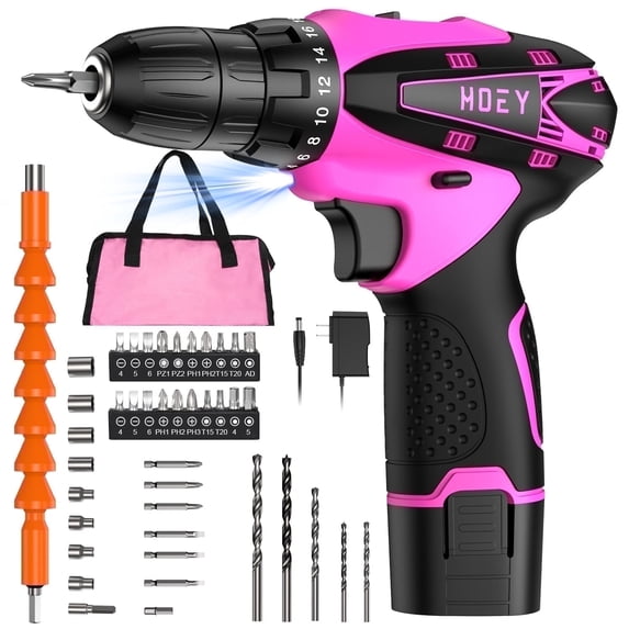 Pink Cordless Drill Set, 12V Power Drill Set Electric Screwdriver ...