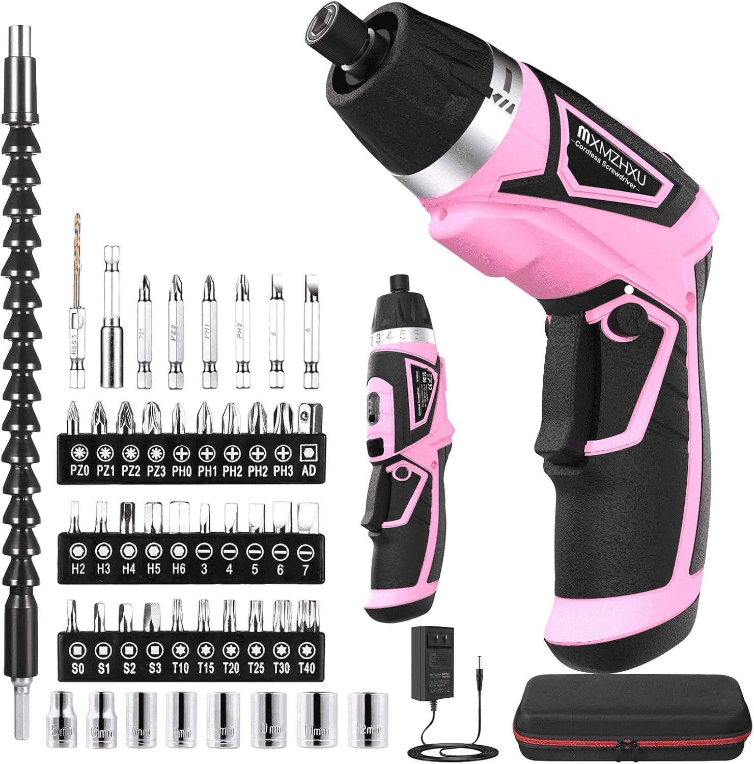 Pink Cordless Electric Screwdriver Set, 8V Rechargeable Small Electric ...