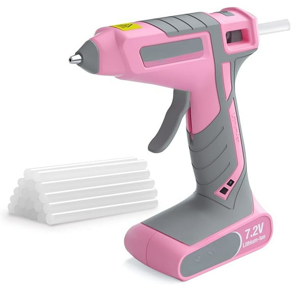Pink Cordless Hot Melt Glue Gun, 7.2V Rechargeable Fast Preheating Glue ...