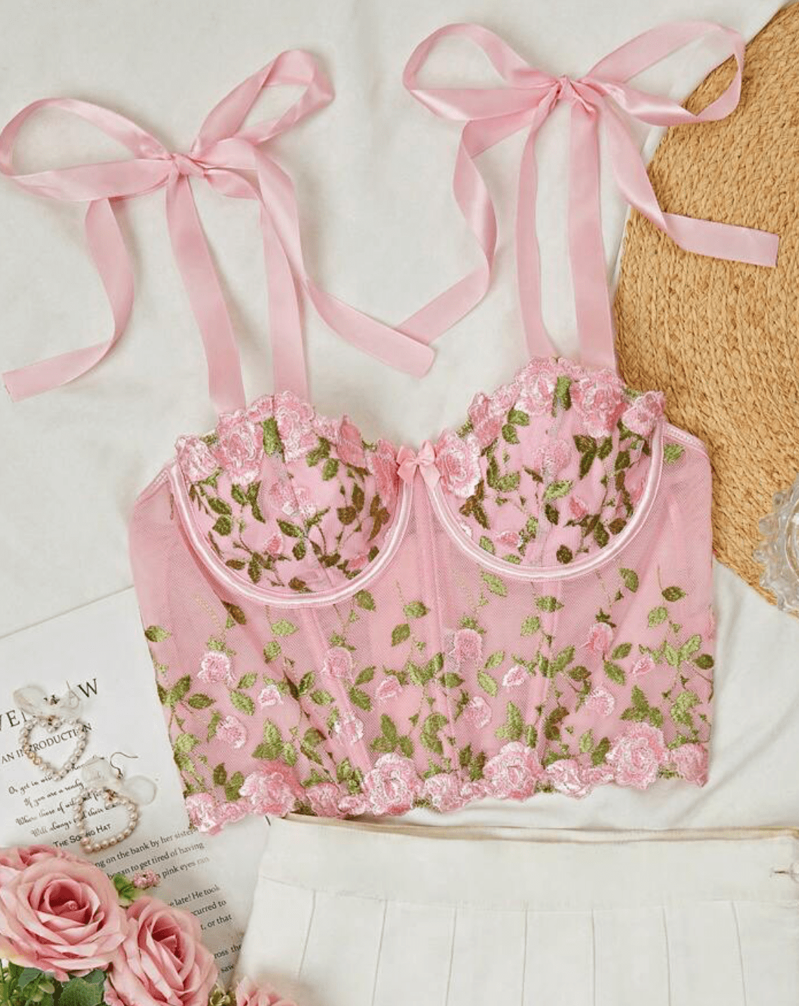 Pink Corset Floral Embroidered - Walmart.com