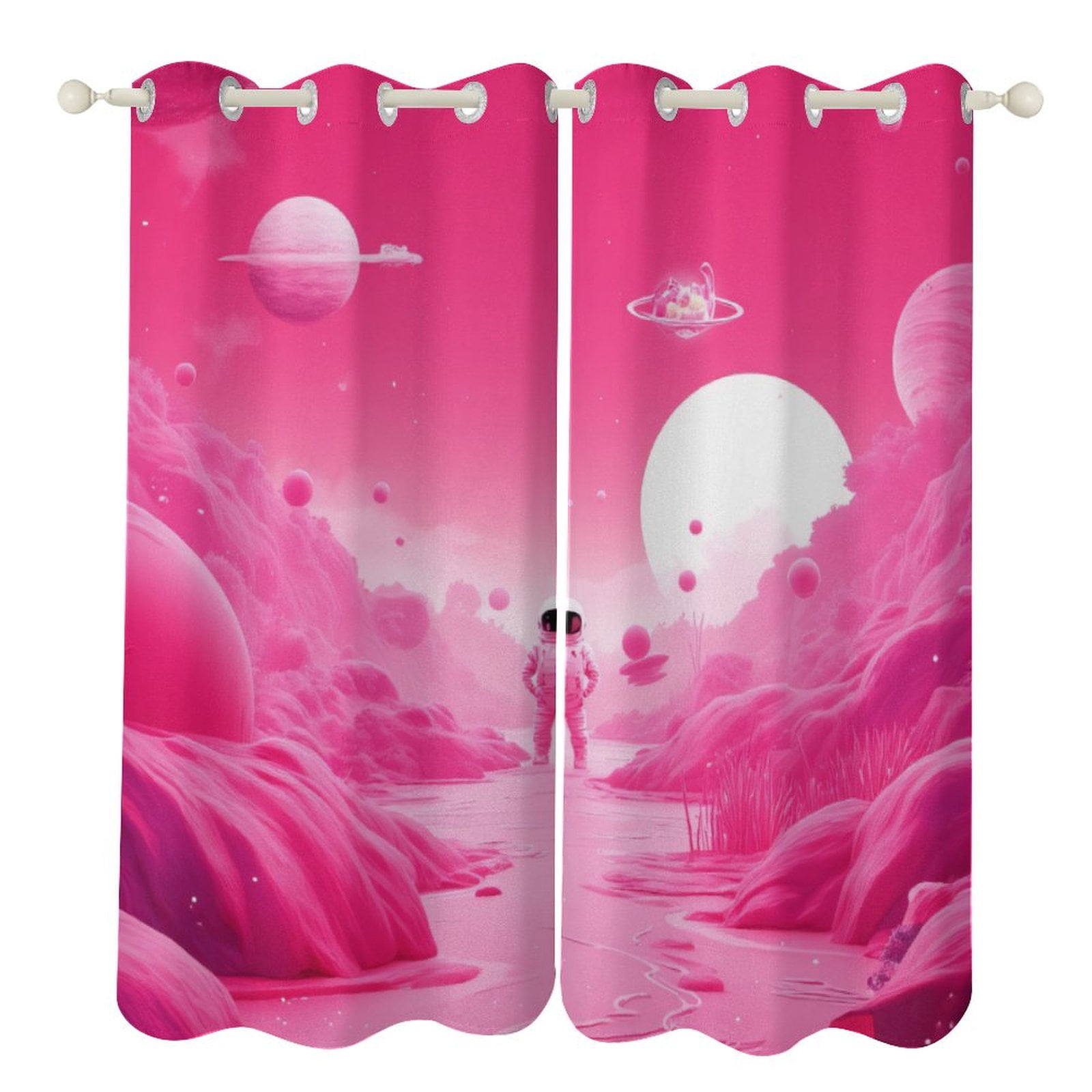 Pink Cosmic Dreamland 2 Panels 3D Printing Pattern Curtain for Bedroom ...