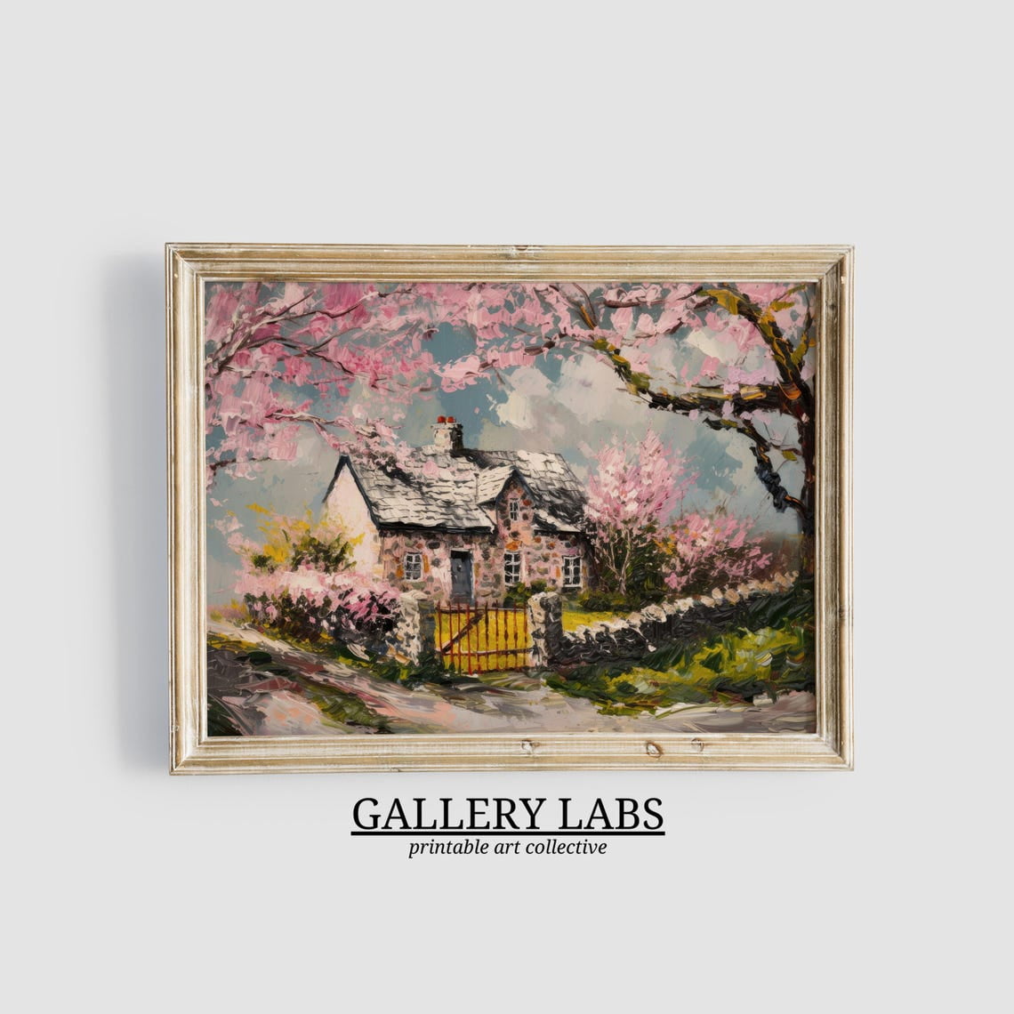 Pink Cottage Painting • Cottagecore Artwork • Farmhouse Wall Art ...