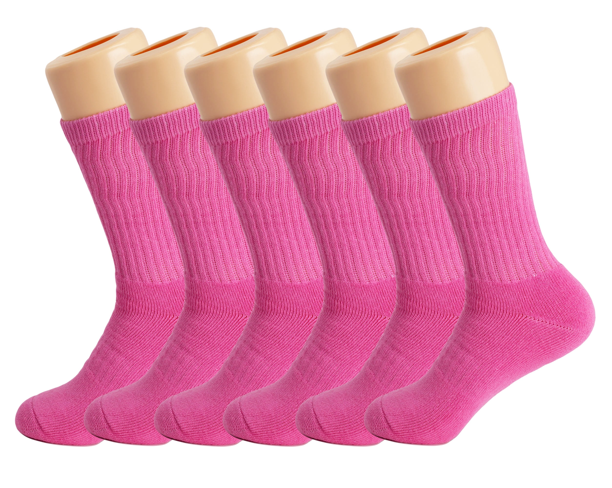 Pink Cotton Crew Socks for Women with Full Cushioned 6 Pairs Size 9-11 ...
