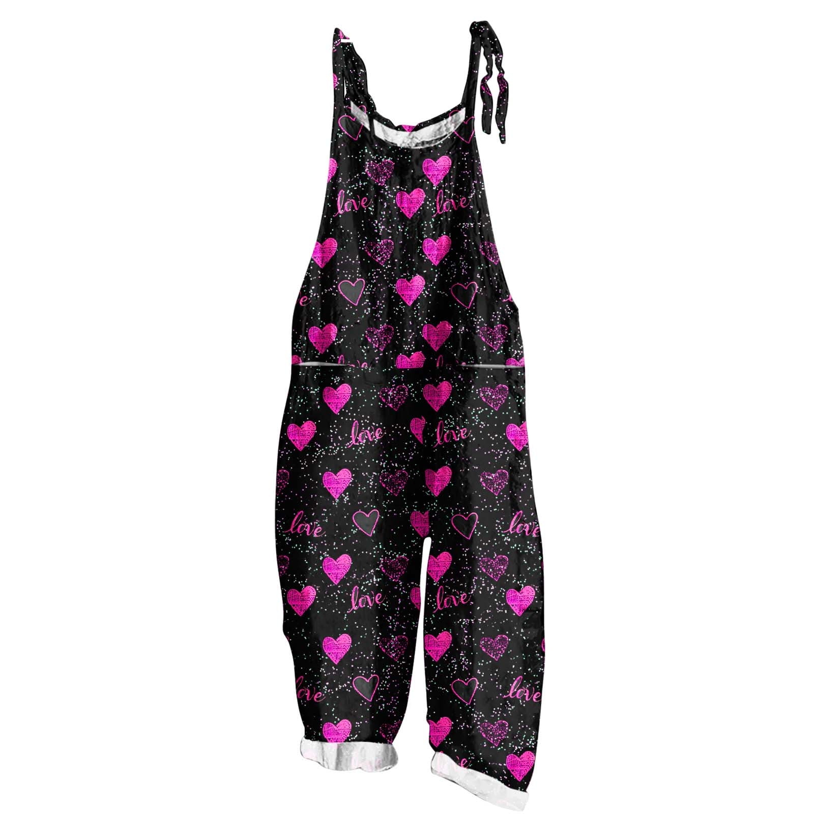 Pink Coveralls for Juniors Summer Fall Heart Lover Graphic Loose Fit ...
