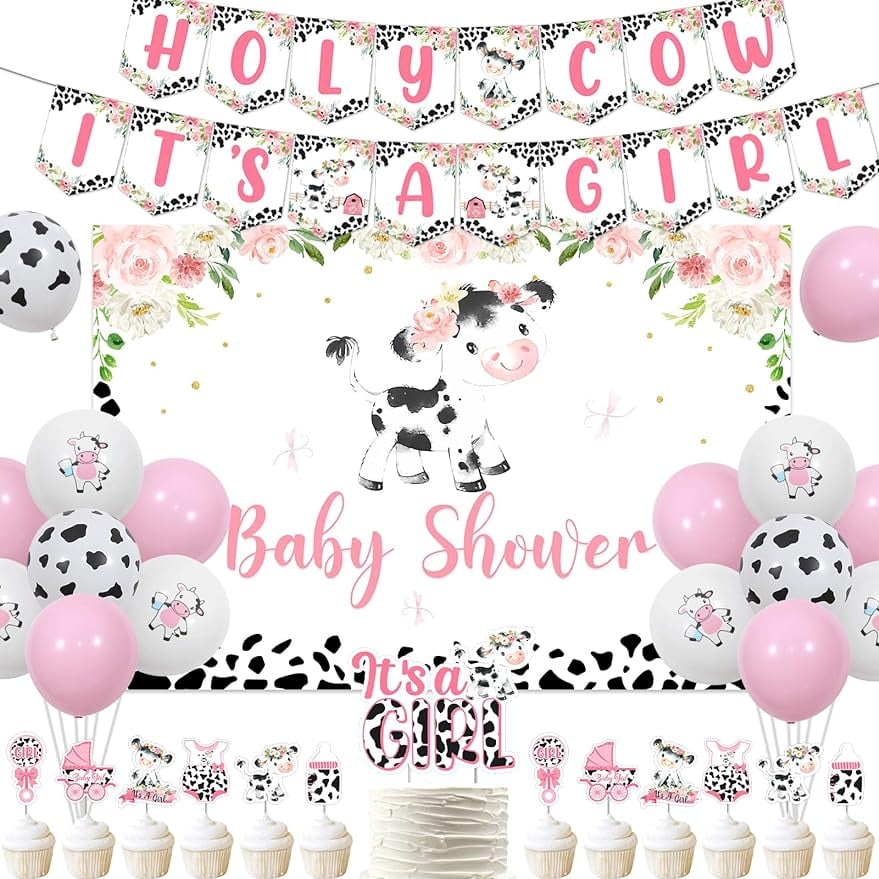 Pink Cow Baby Shower Decorations - Pink Cow Baby Shower Backdrop, Holy ...
