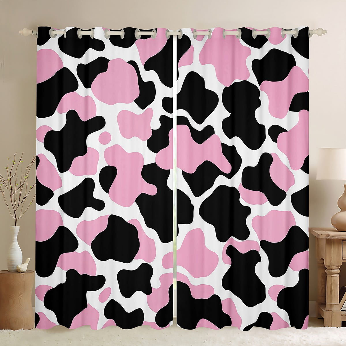 Pink Cow Print 30%-50% Blackout Curtains Cartoon Curtains 2 Panels ...