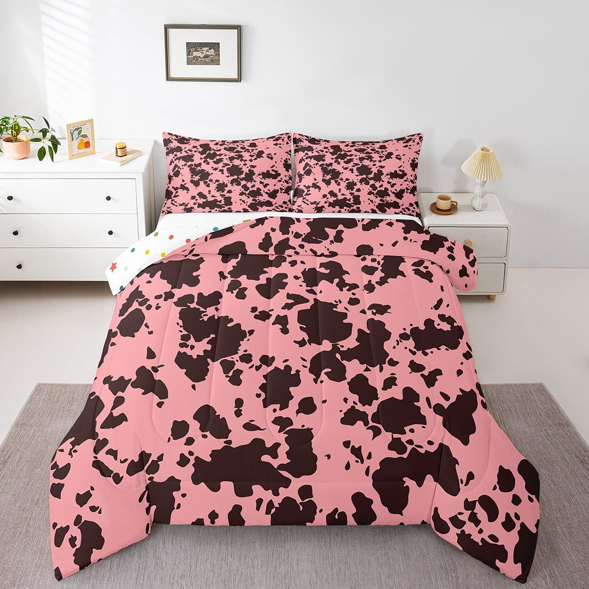 Pink Cow Print Comforter Set Queen Teens Adults,Cartoon Milk Cow Animal ...