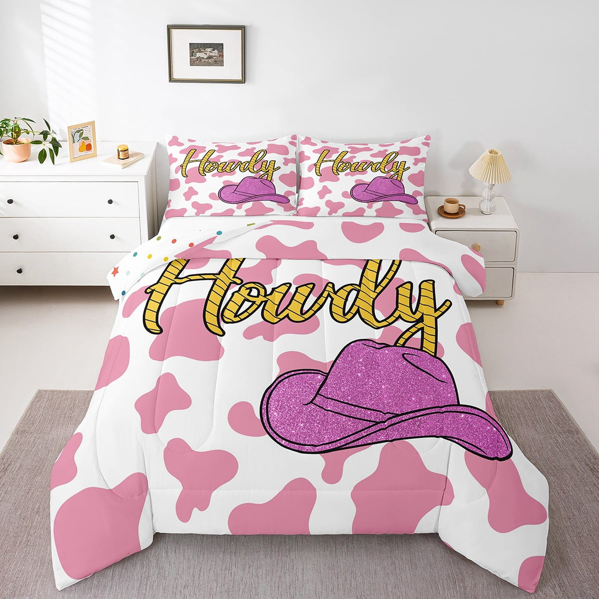 Pink Cow Print Comforter Set Bull Cattle Cowhide Twin Bedding Sets ...