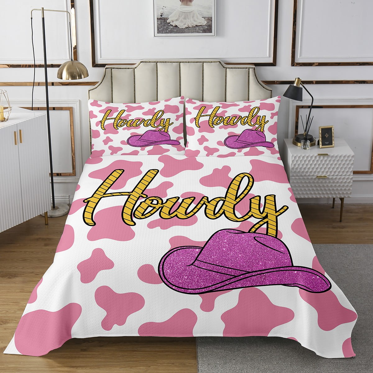 Pink Cow Print Quilt Set Bull Cattle Cowhide Bedspread Set Twin,Farm ...