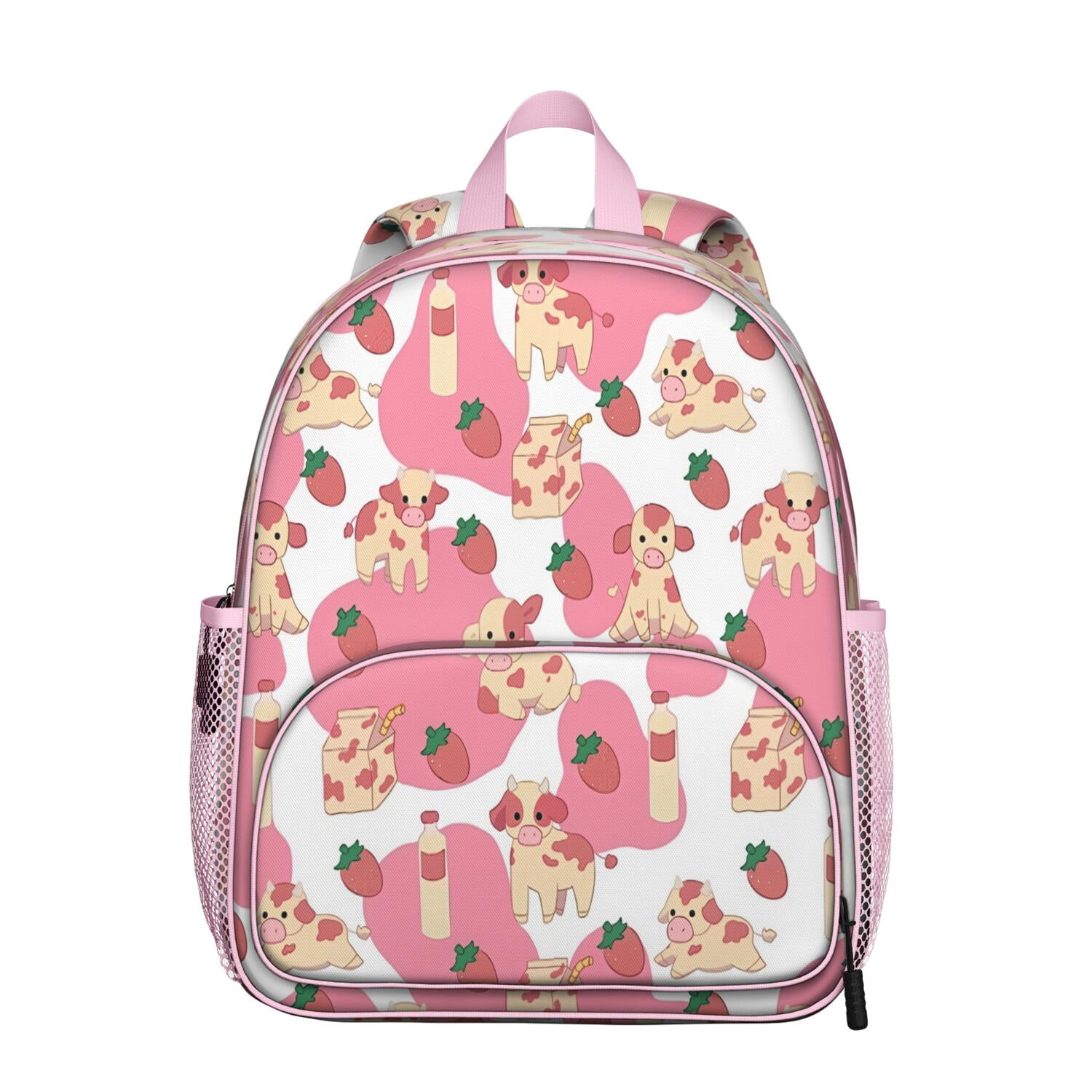 Pink Cow and Strawberry Print Backpack Backpack for School,Schoolbag ...
