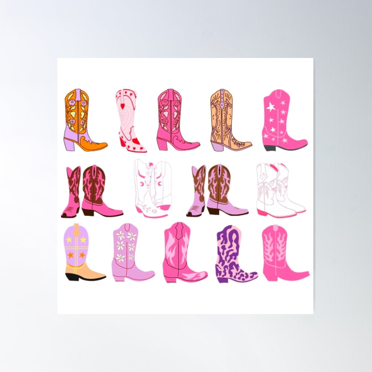 Pink Cowboy Boots Collage Poster Wall Art, Modern Wall Decor For Living ...