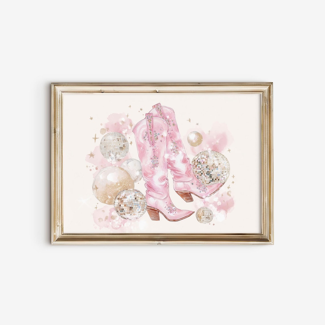 Pink Cowboy Boots Wall Art Disco Cowgirl Western Glam Print Sparkly ...