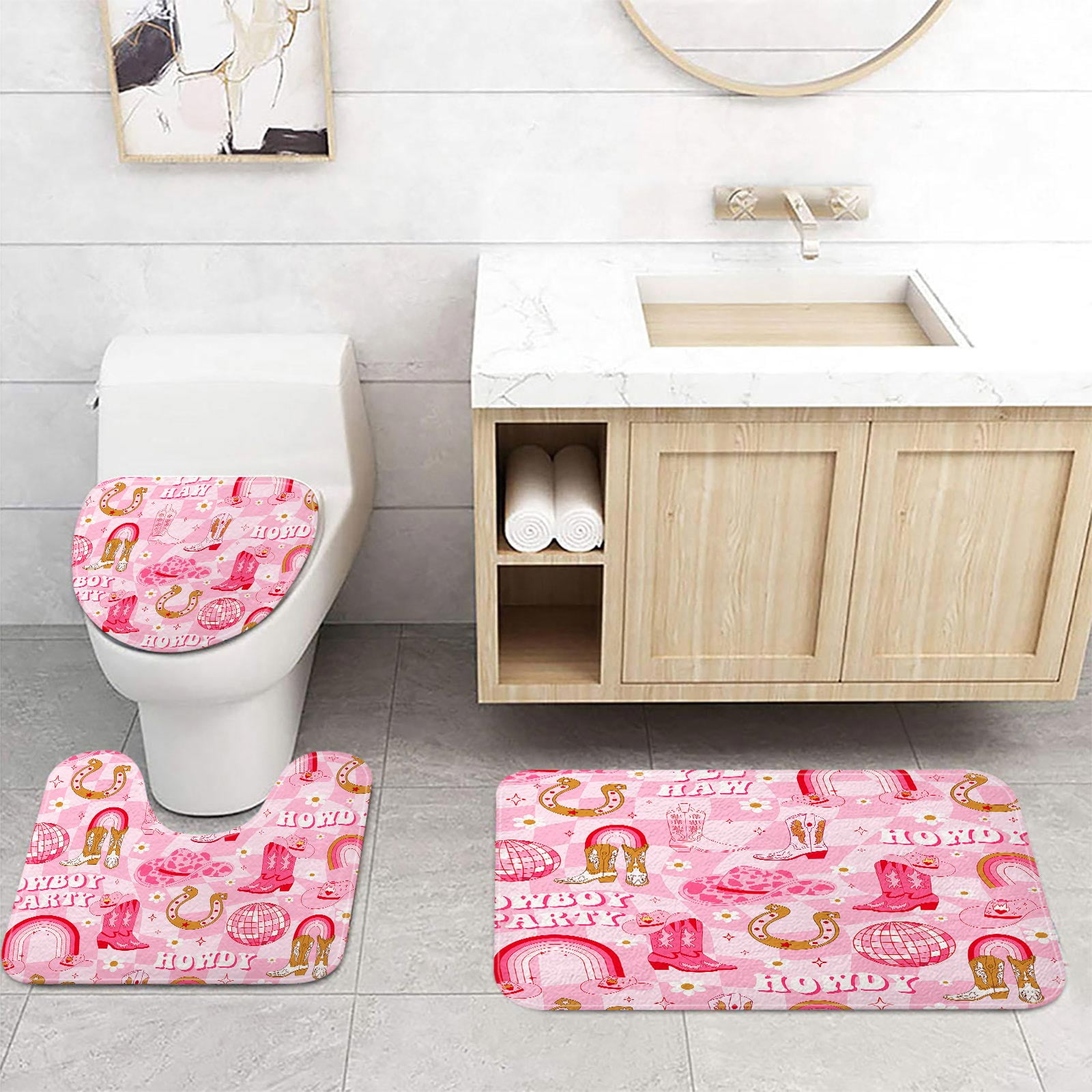 Pink Cowgirl Bath Rug Sets for Bathroom Bedroom Kitchen Outdoor Indoor ...
