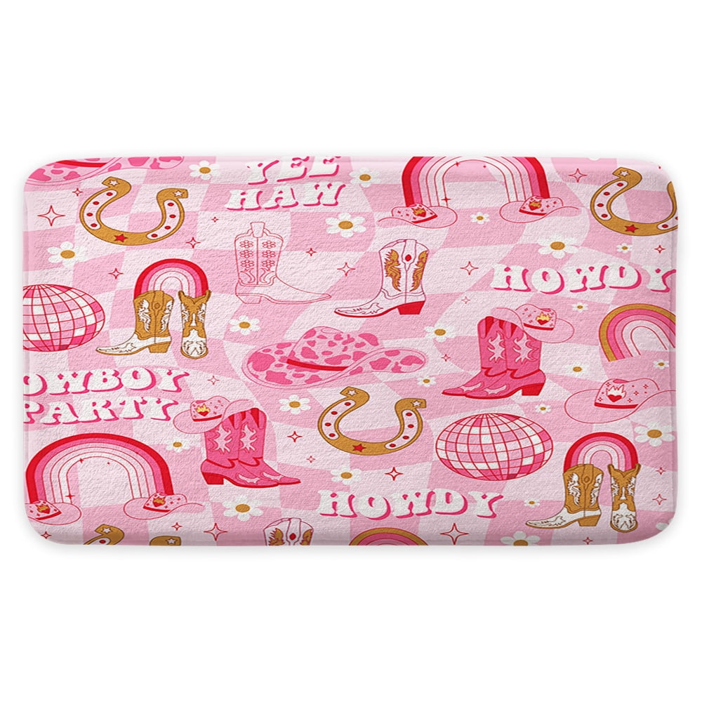 Pink Cowgirl Bathroom Rugs,Western Modern Preppy Cute Flower Bathroom ...