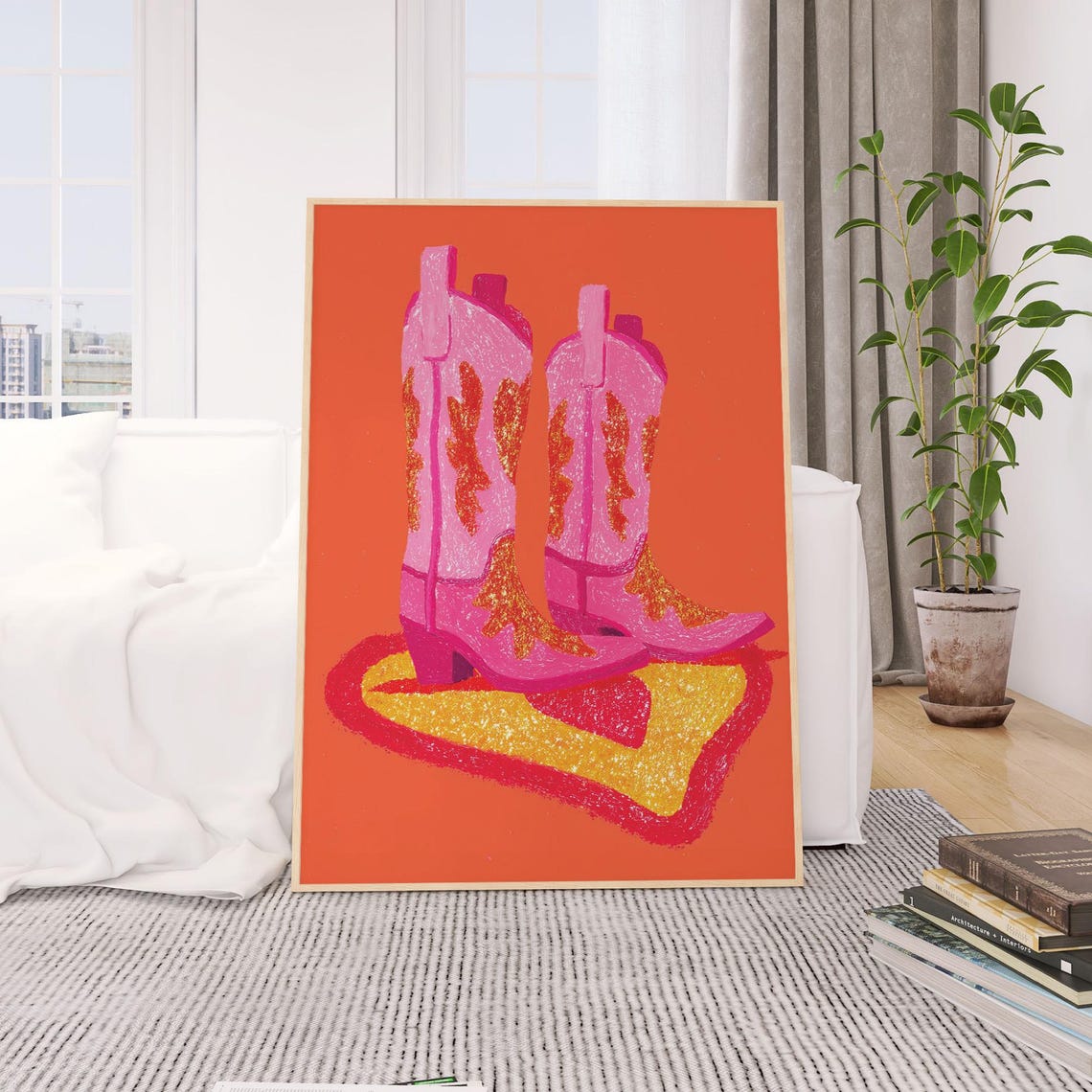Pink Cowgirl Boots Wall Art Barbiecore Cowgirl Boot Print Pink Cowgirl ...