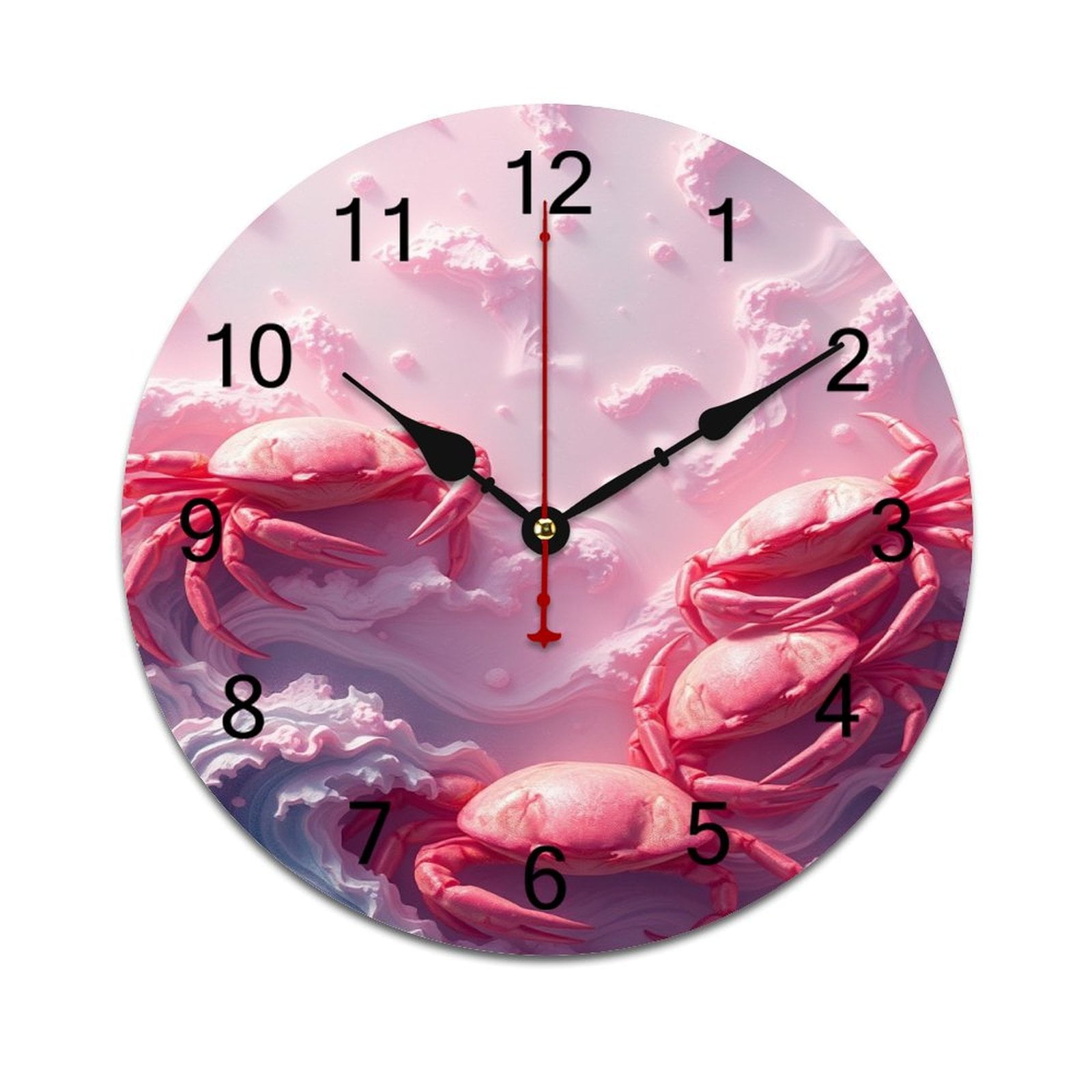 Pink Crabs Candyland Round Wall Clock Modern Design Home Living Room ...