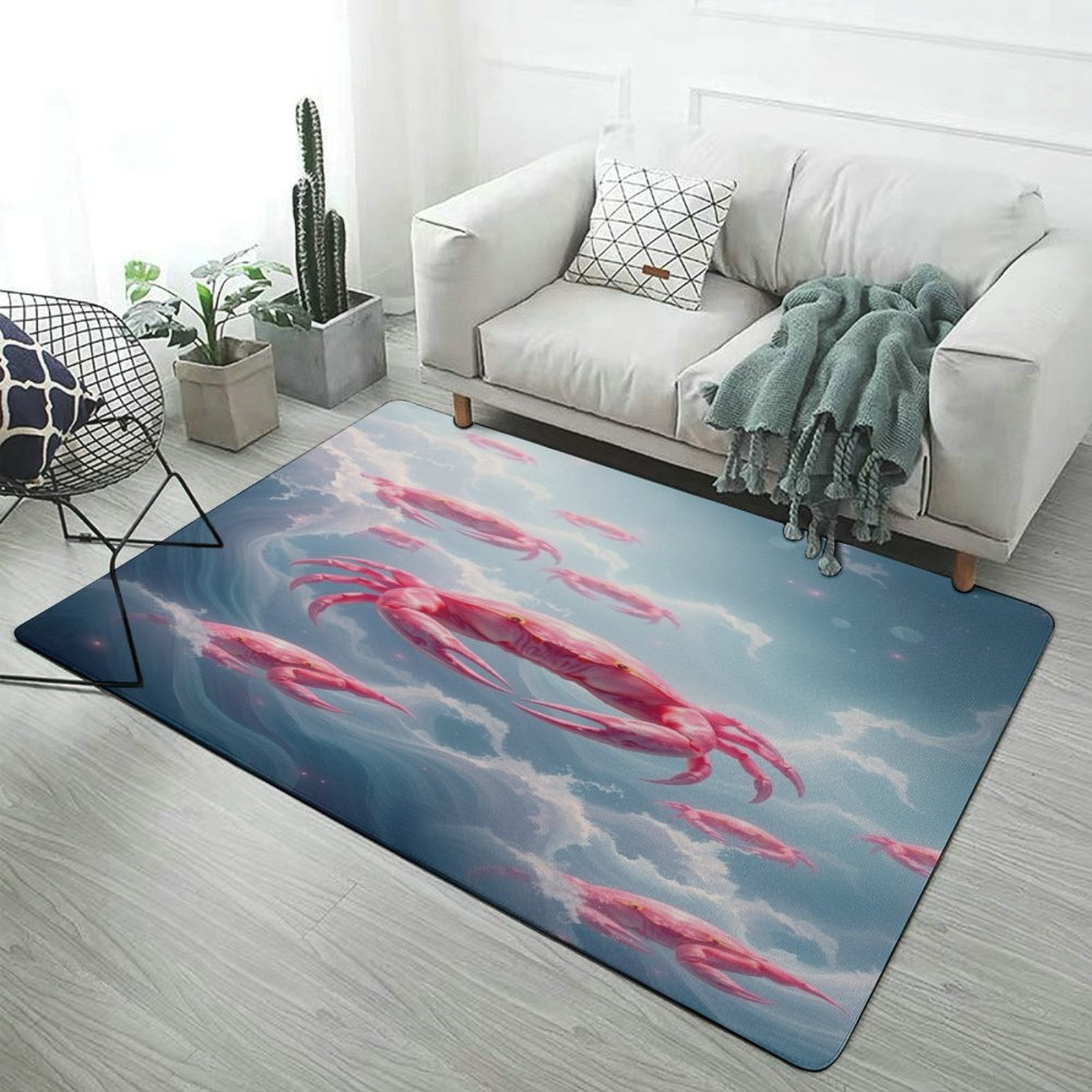Pink Crabs Floating Clouds Carpet Large Size Living Room American Style ...