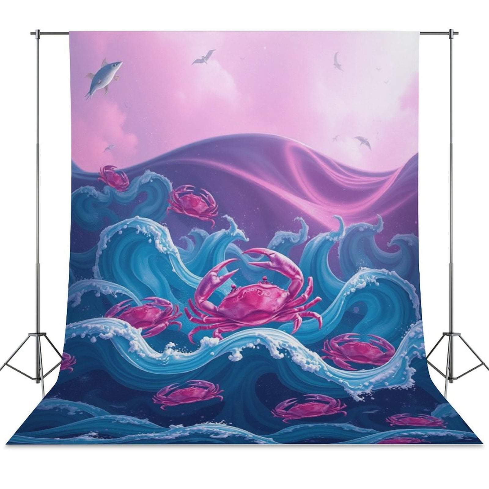 Pink Crabs Ocean Waves Party Backdrop Birthday Decoration Backgrounds ...