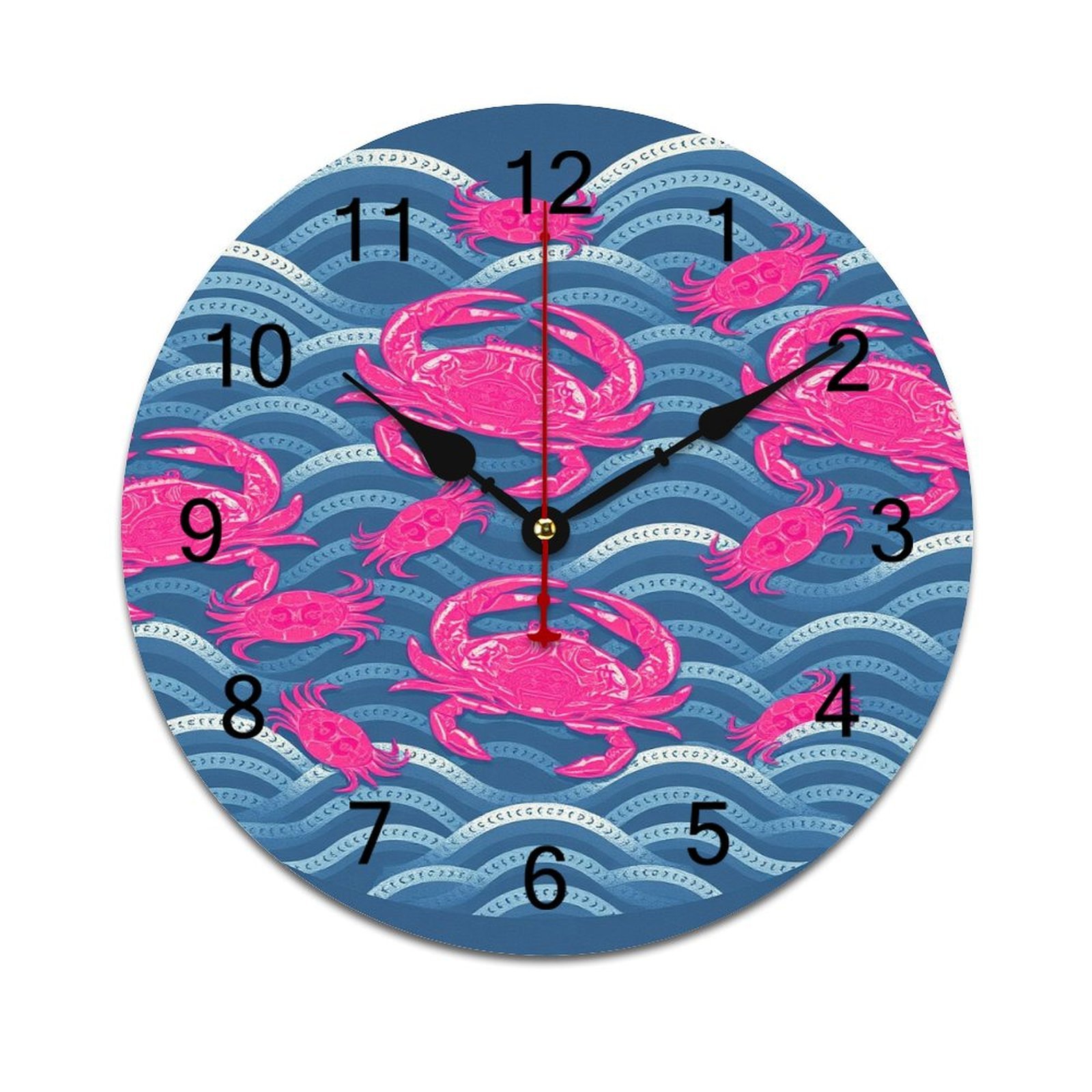 Pink Crabs Ocean Waves Silent Wall Clock Movement Battery Clock ...
