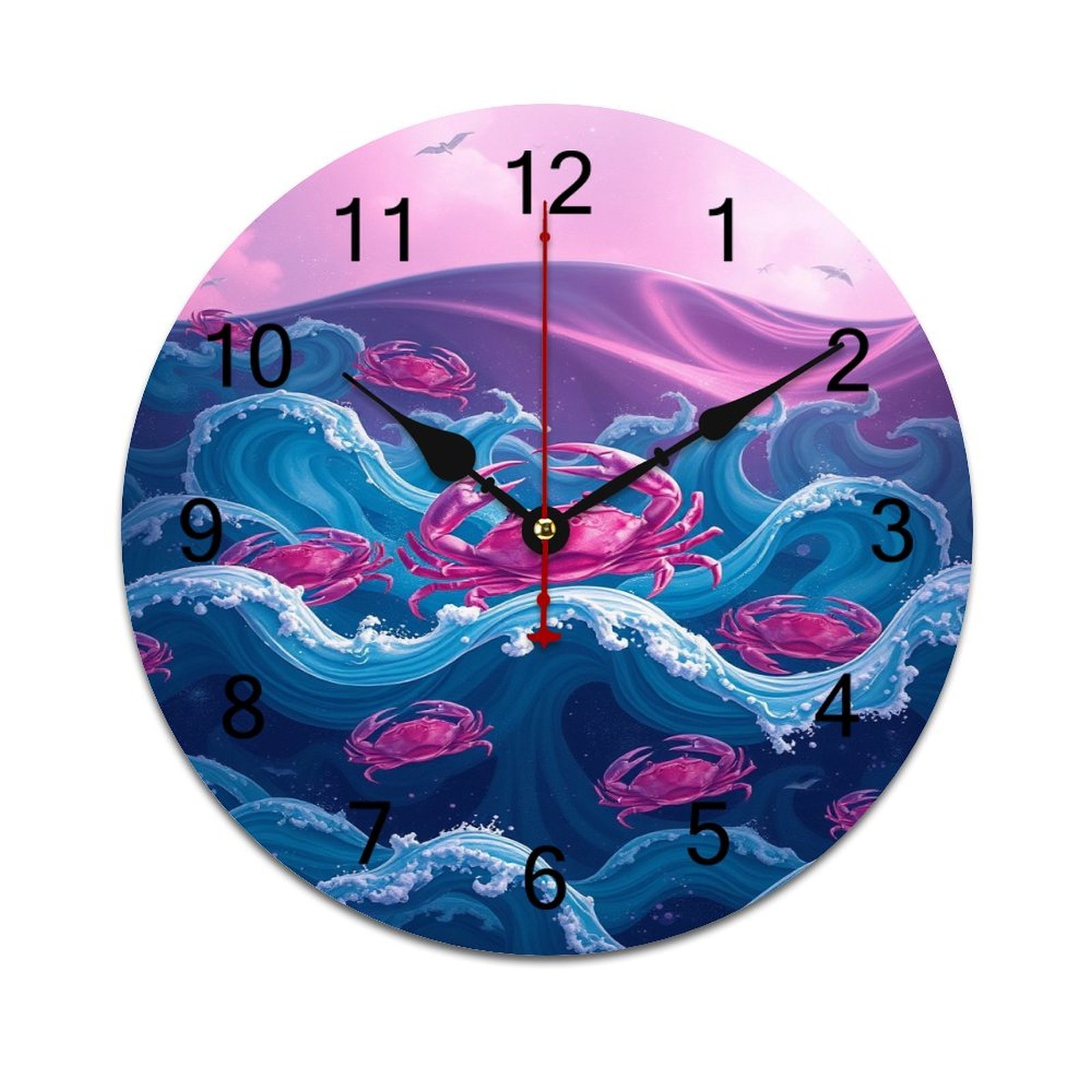 Pink Crabs Ocean Waves Silent Wall Clock Movement Battery Clock ...