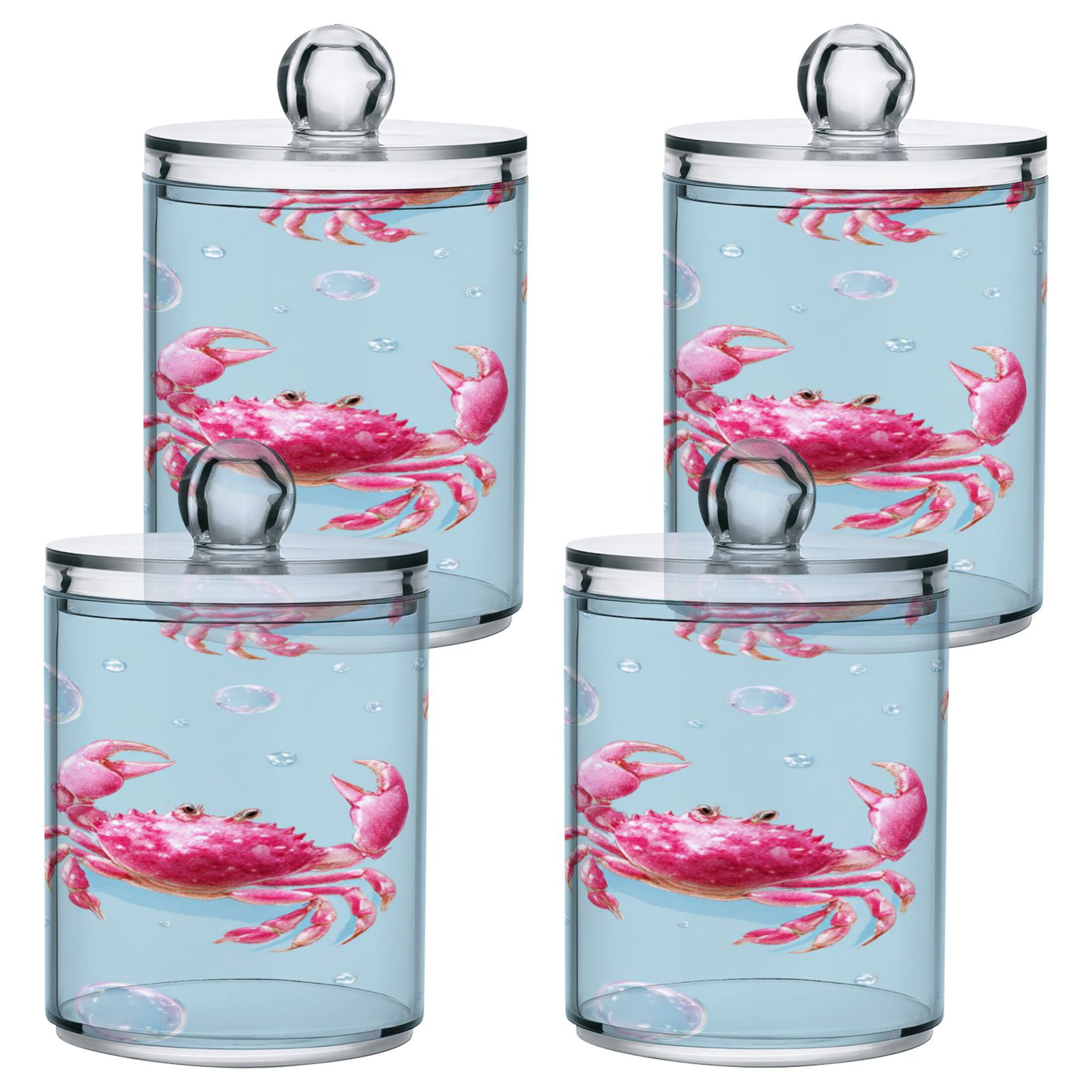 Pink Crabs Watercolor Bubbles Translucent Plastic Cans Storage ...