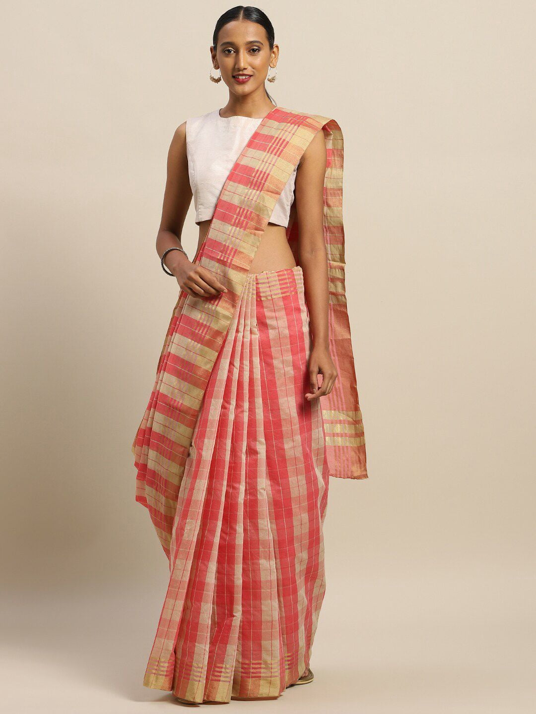 Pink & Cream-Coloured Checked Art Silk Saree - 14720916 - Walmart.com