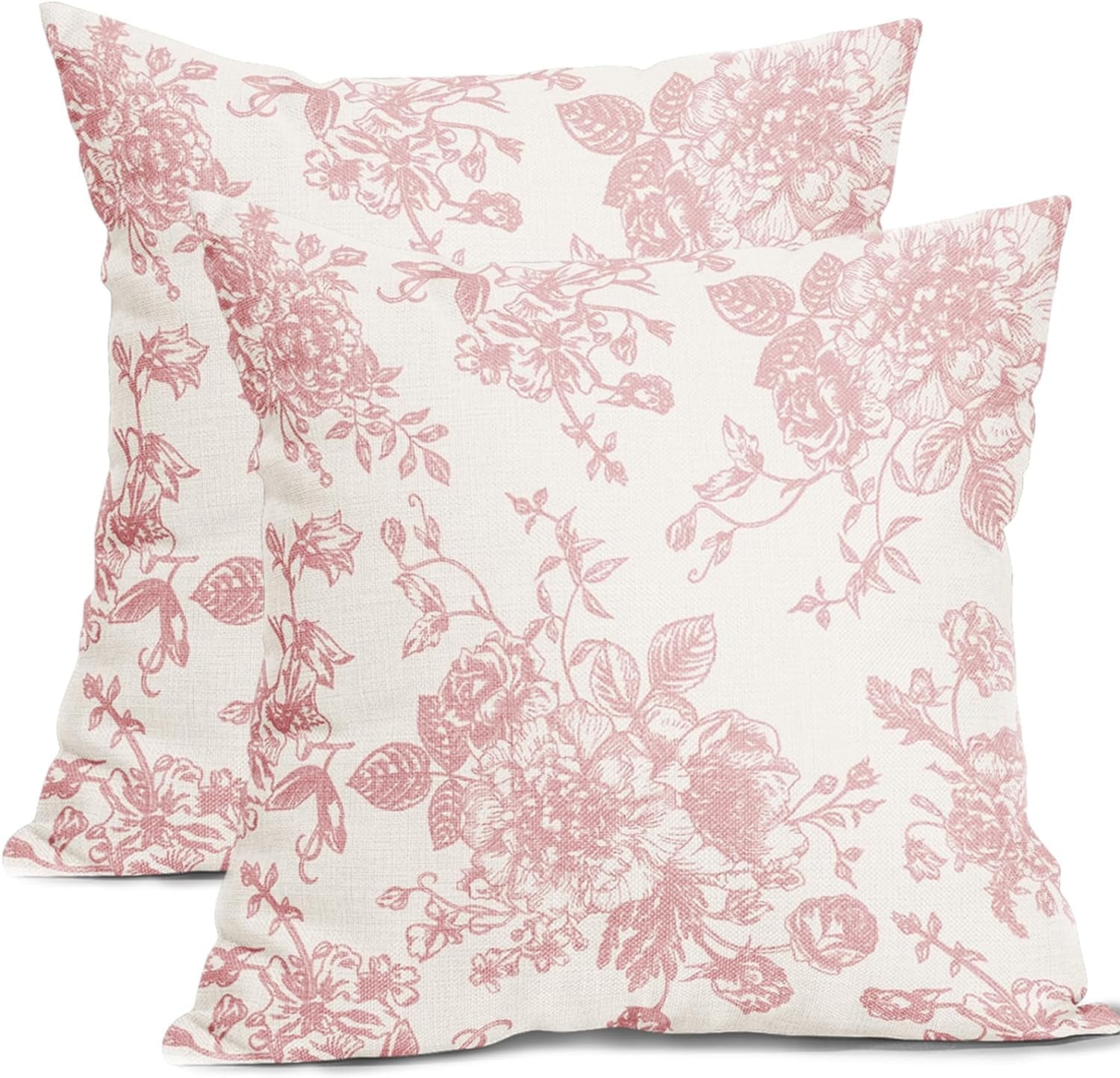 Pink and Cream Floral Pillow Covers 18x18 Inch Set of 2 Vintage Throw ...