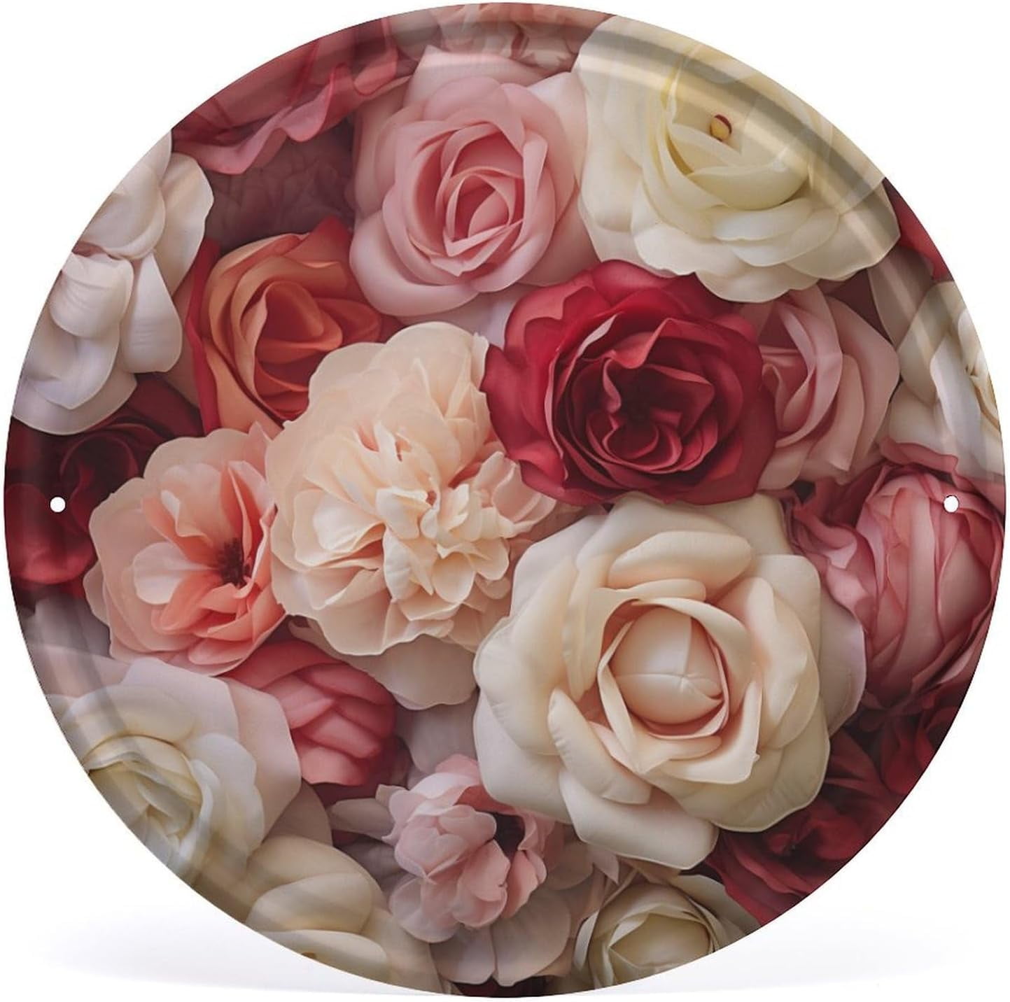 Pink And Cream Roses Round Tin Sign Elegant Floral Bud Petal Romantic ...