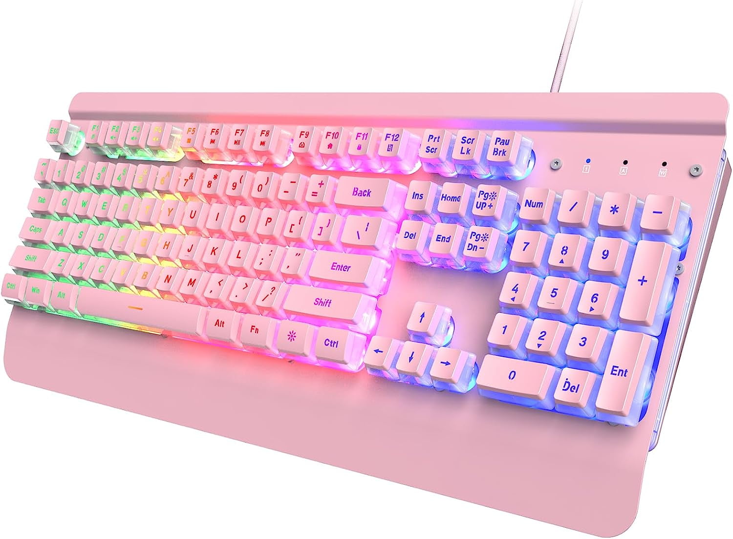 Pink Creamy Keyboard, 104 Keys All-Metal Panel, Rainbow LED Backlit ...