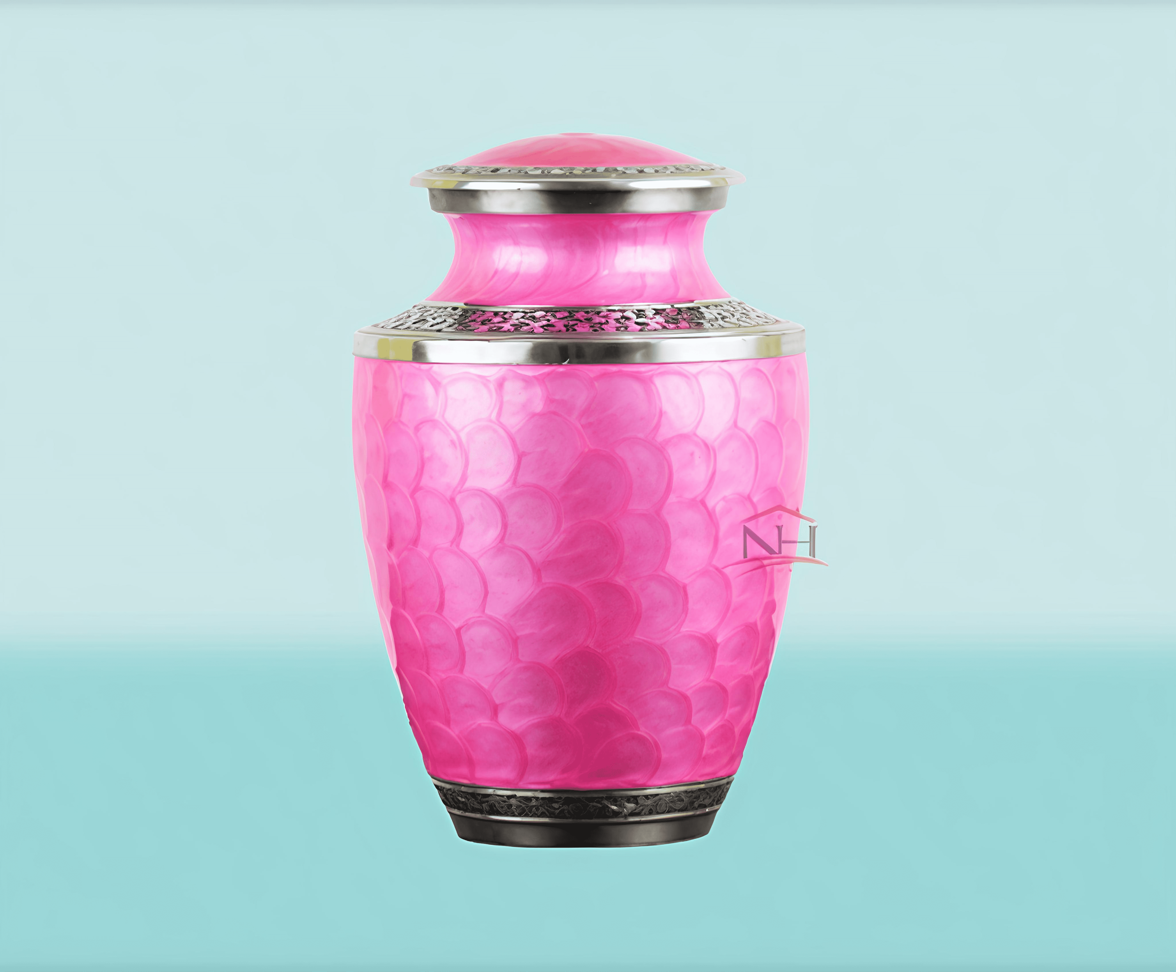 Pink Cremation Urn For Ashes Ceramic Urn With Silver Coated Design Urn ...
