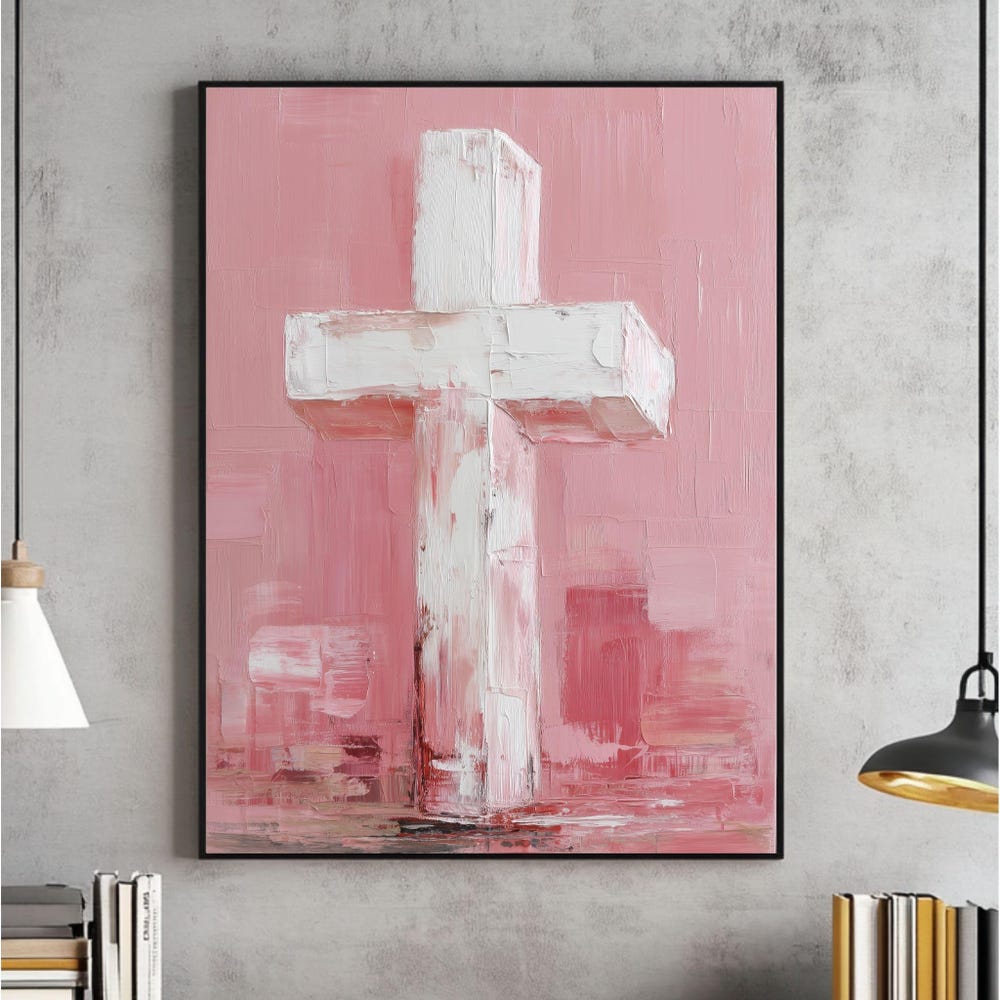 Pink Cross Modern Christian Wall Art, For Girly Print, Pink Christian ...
