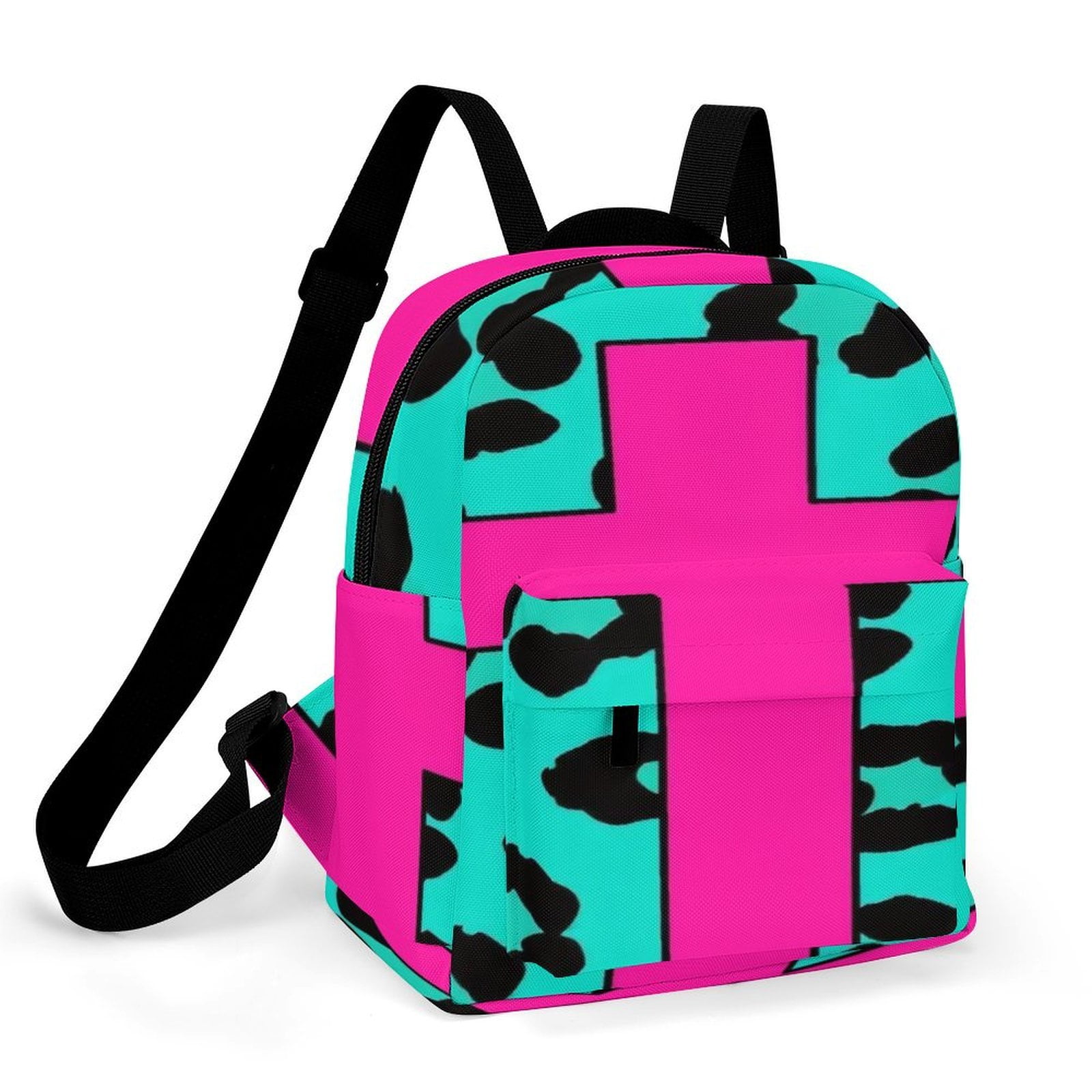 Pink Cross On Teal Leopard Print Small Backpack Cute Mini Backpacks For ...