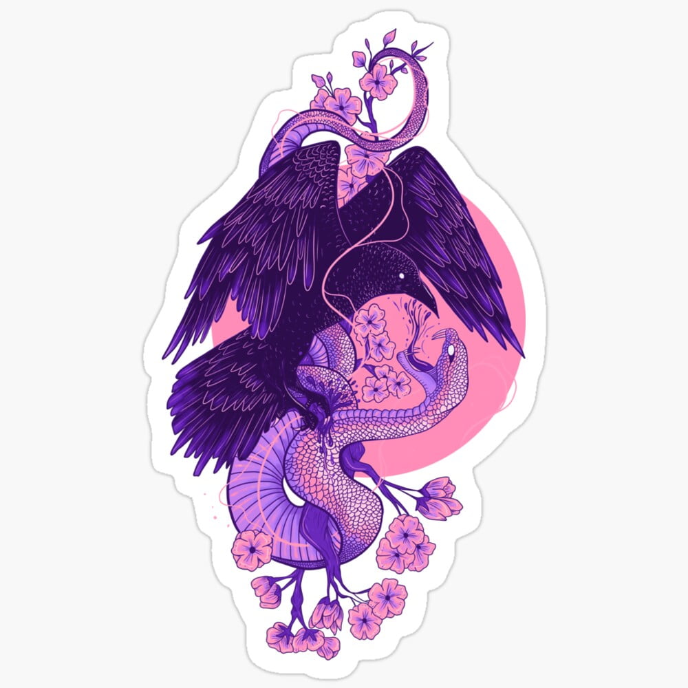 Pink Crow And Snake Sticker Phone Decal Water Bottle Stickers Car ...