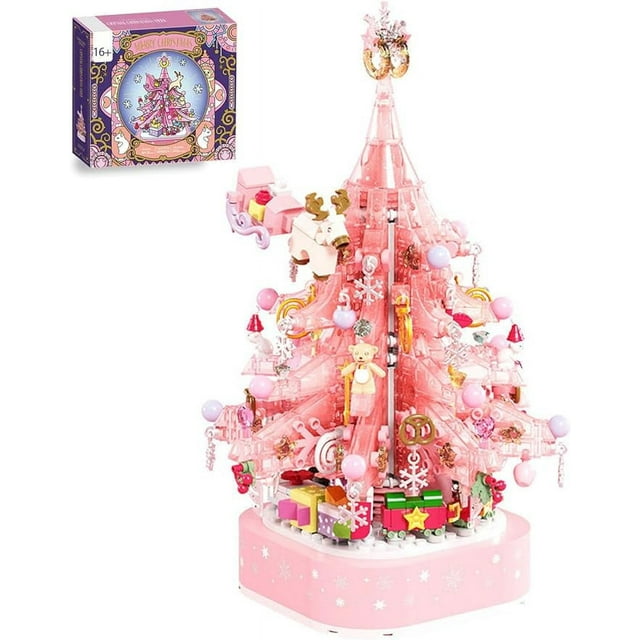 Premium Pink Crystal Christmas Tree Block Set, 675 PCS Music Box Bricks, Construction Toy for ...
