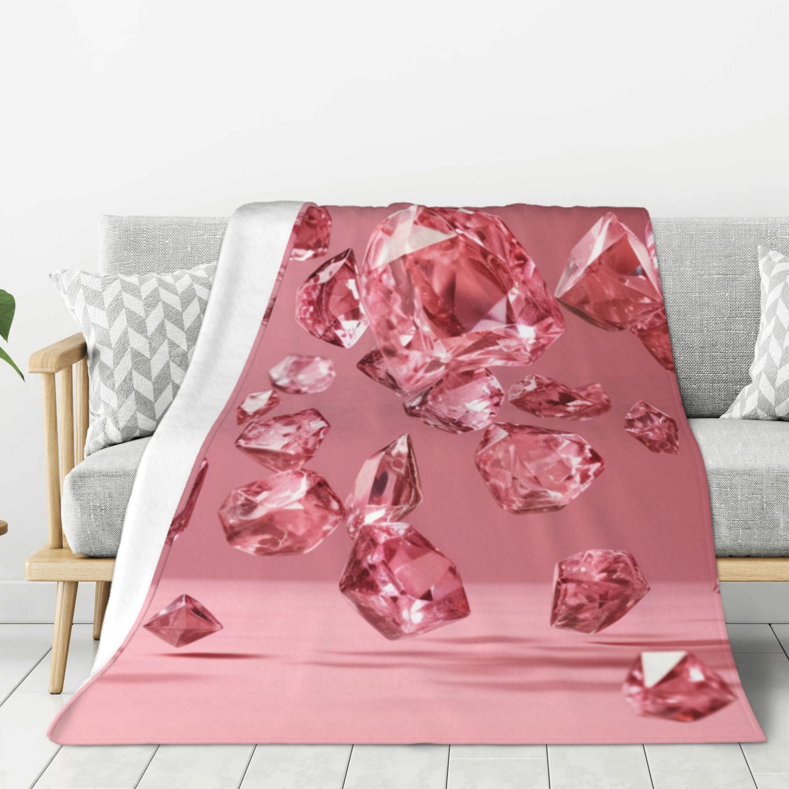 Pink Crystal Diamonds Lightweight Plush Fuzzy Cozy Soft Blankets 50"X40 ...