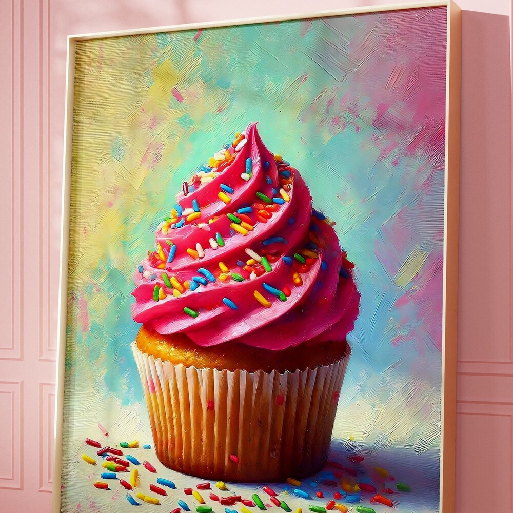 Pink Cupcake Art Print, Cupcake Wall Art, Retro Food Art Poster ...
