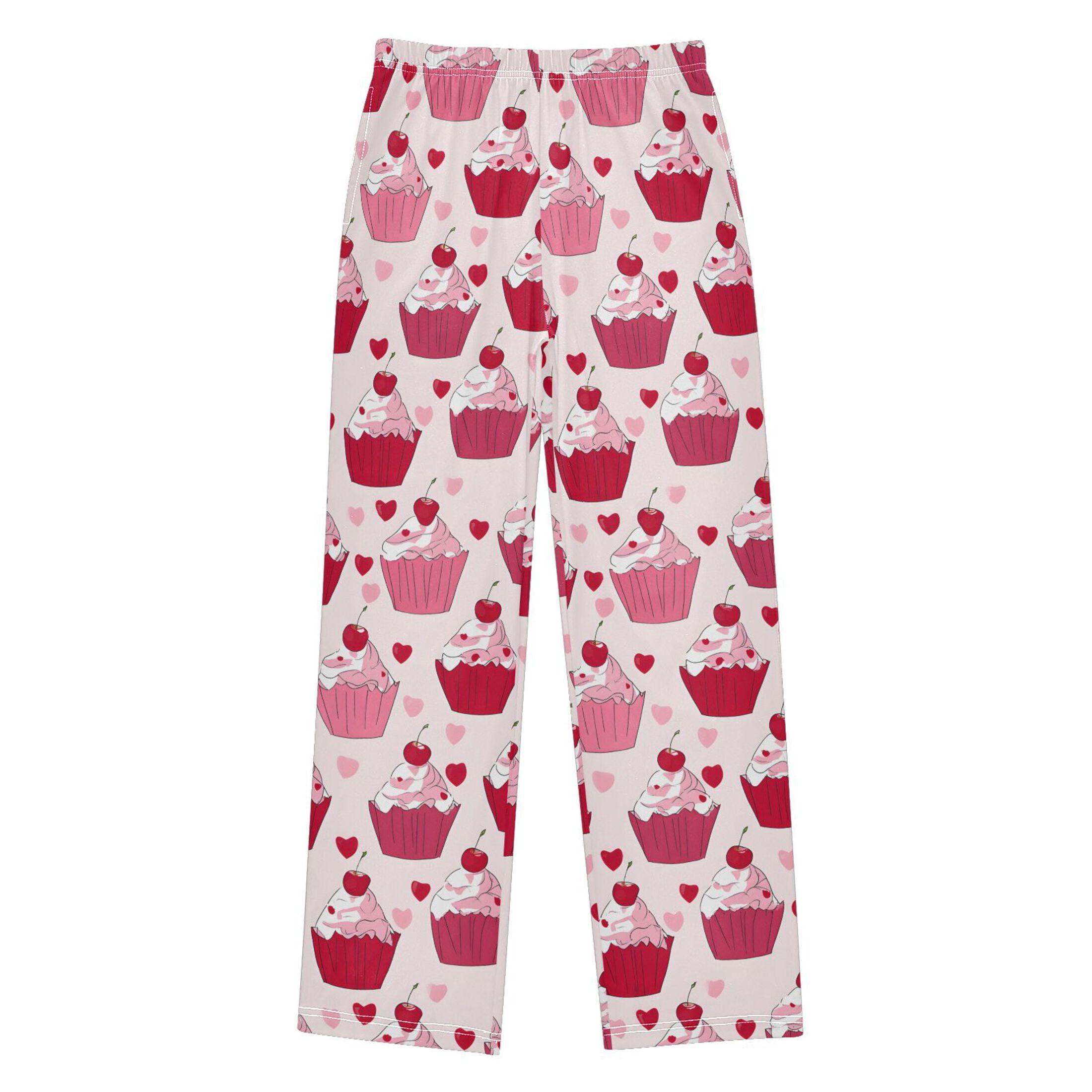 Pink Cupcake Hearts Pajama Pants Soft Lightweight Lounge Pants Bottoms ...