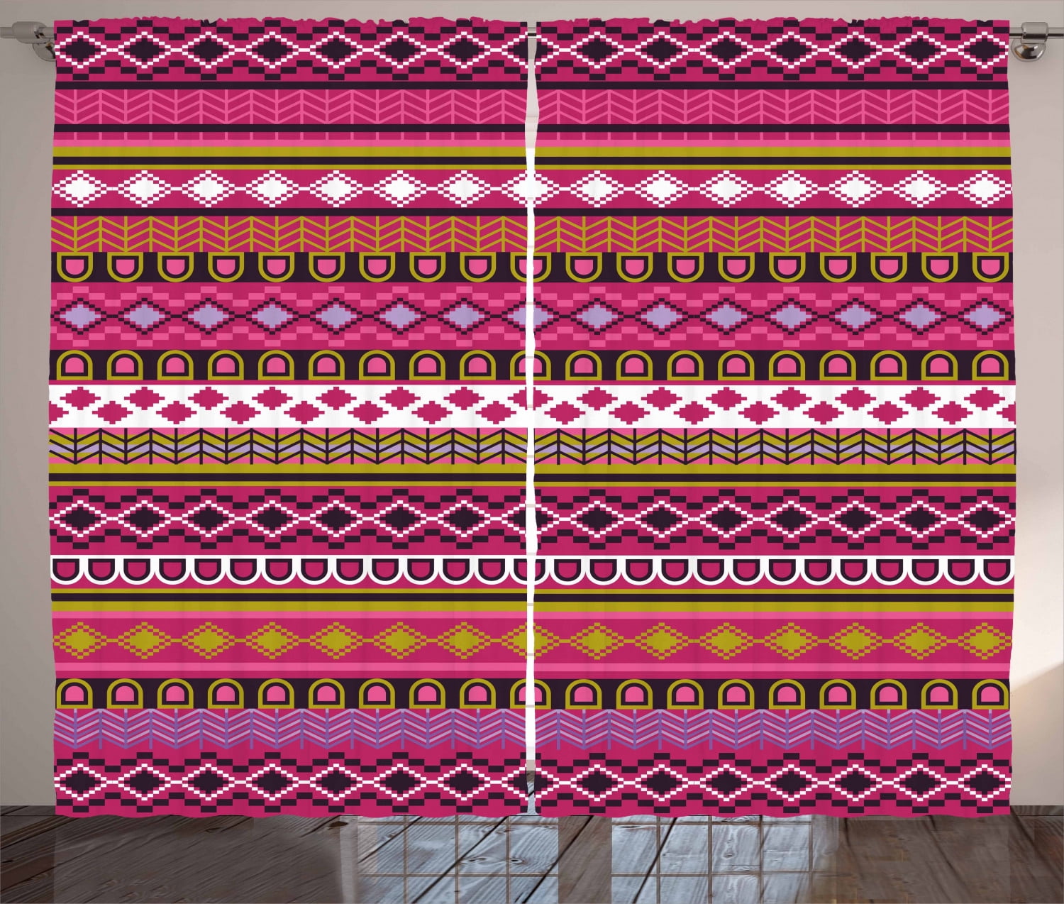 Pink Curtains 2 Panels Set, Traditional African Motifs and Borders ...