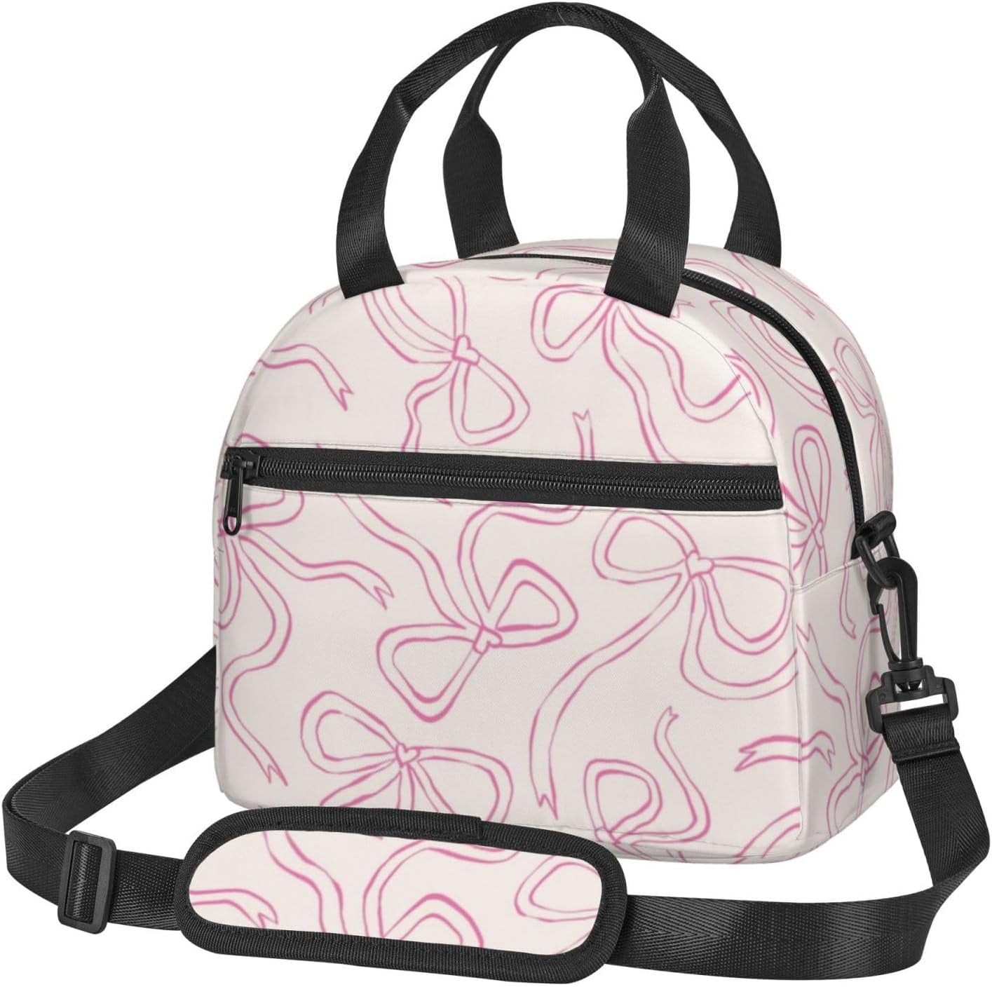 Pink Cute Bow Insulated Lunch Bag with Shoulder Strap, Lunch Box for ...