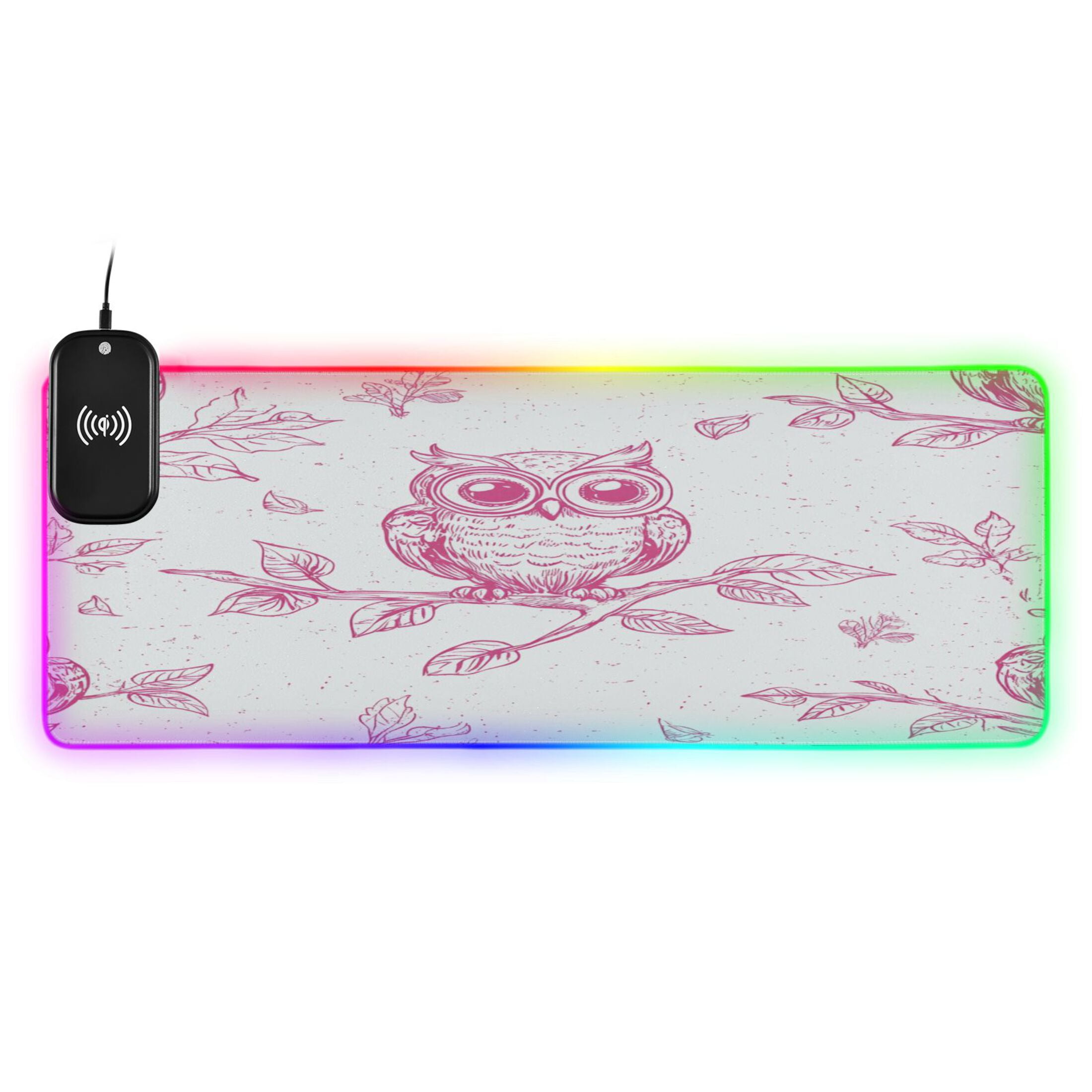 Pink Cute Cartoon Bird Large RGB Gaming Mouse Pad with Fast Wireless ...