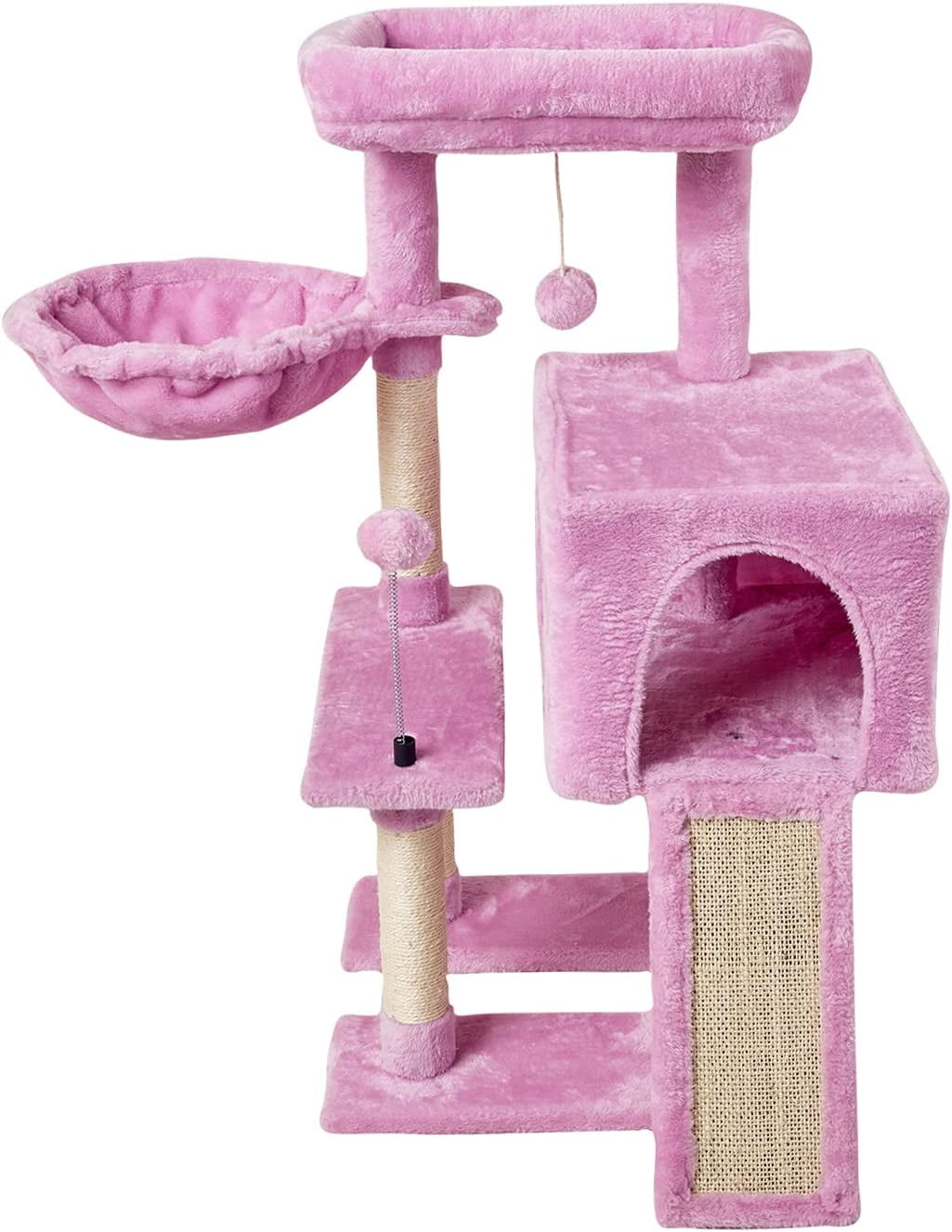 MIAO PAW Pink Cute Cat Tree Tower for Indoor Cats Condo with Sisal ...