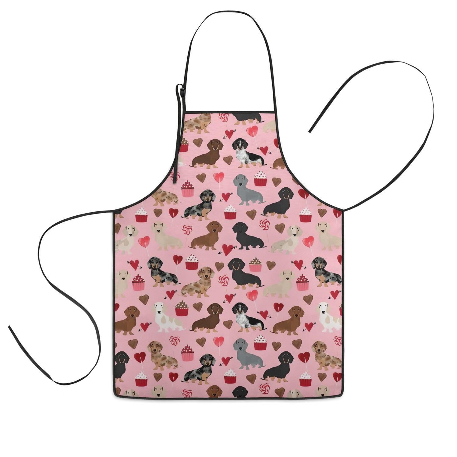 Pink Cute Dachshund Dog and Love Heart Kids Aprons for Girls and Boys ...
