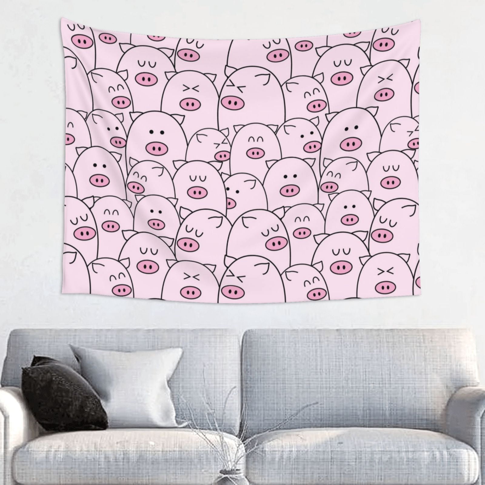 Pink Cute Pigs Wall Tapestry for Bedroom Aesthetic - Tapestry Aesthetic ...