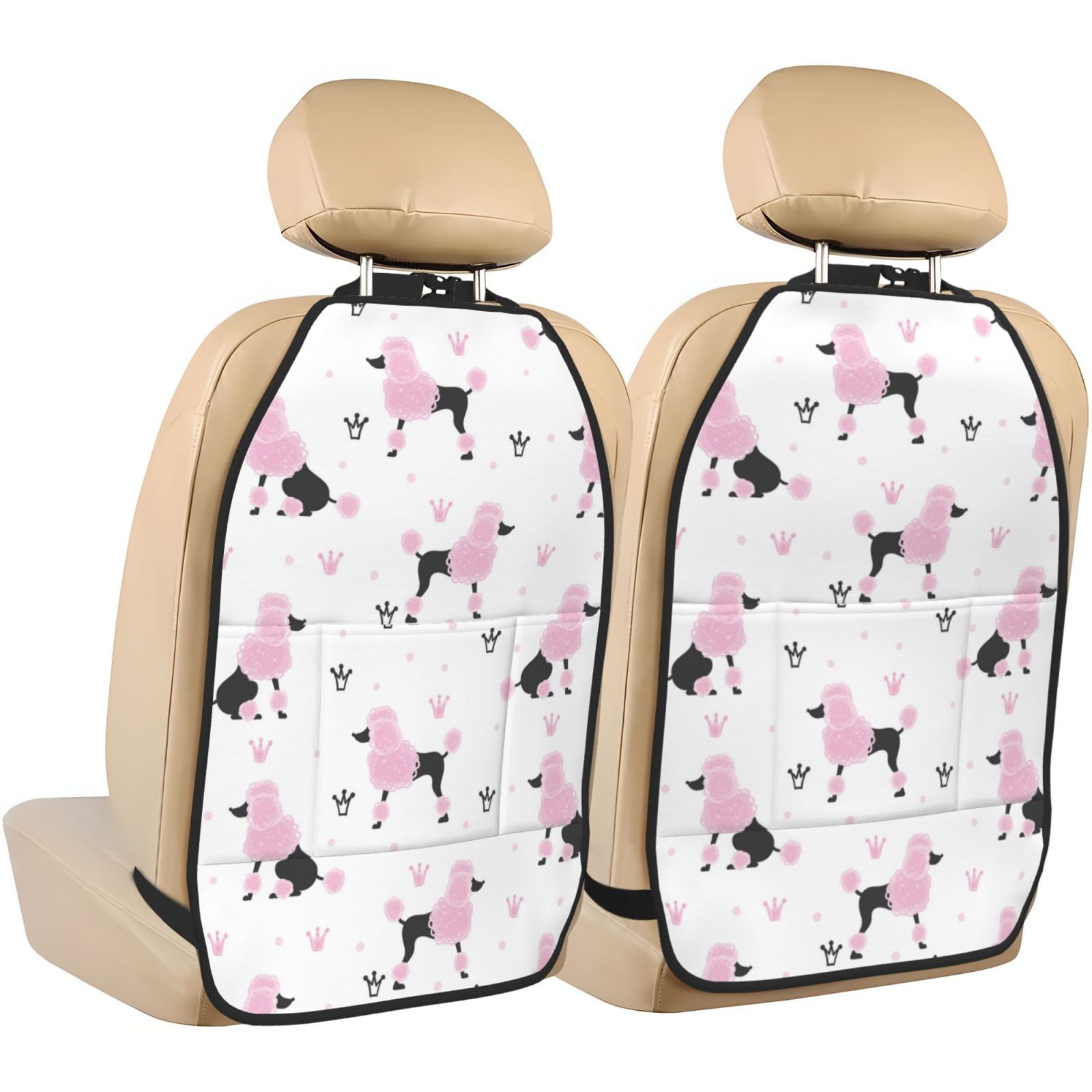 Pink Cute Poodle Dog Crown Backseat Car Organizer, 2 Pack Kick Mats ...