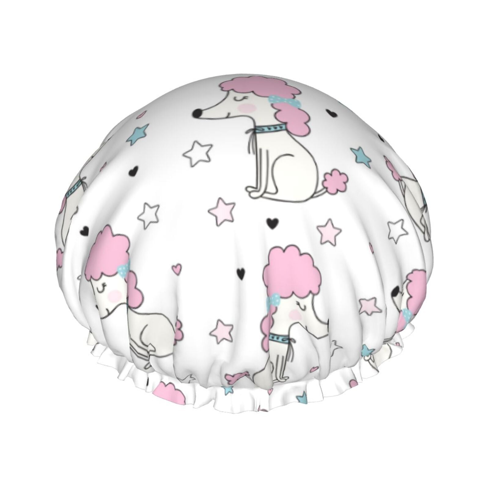 Pink Cute Poodle Dog Stars Shower Cap, Reusable Bath Hair Hat for all ...