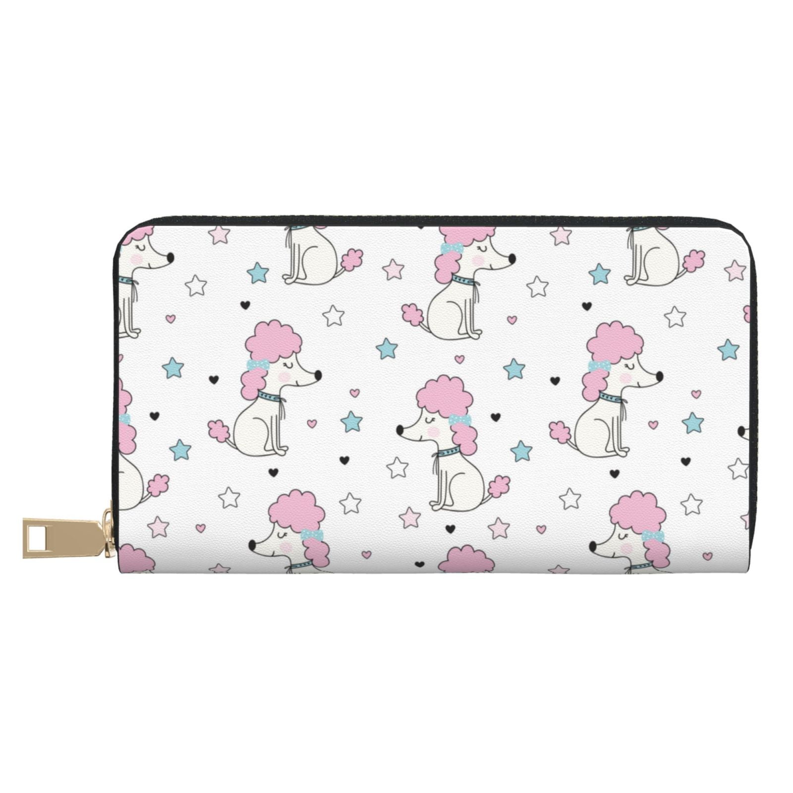 Pink Cute Poodle Dog Stars Wallet Women, Leather Bifold Multi Card ...