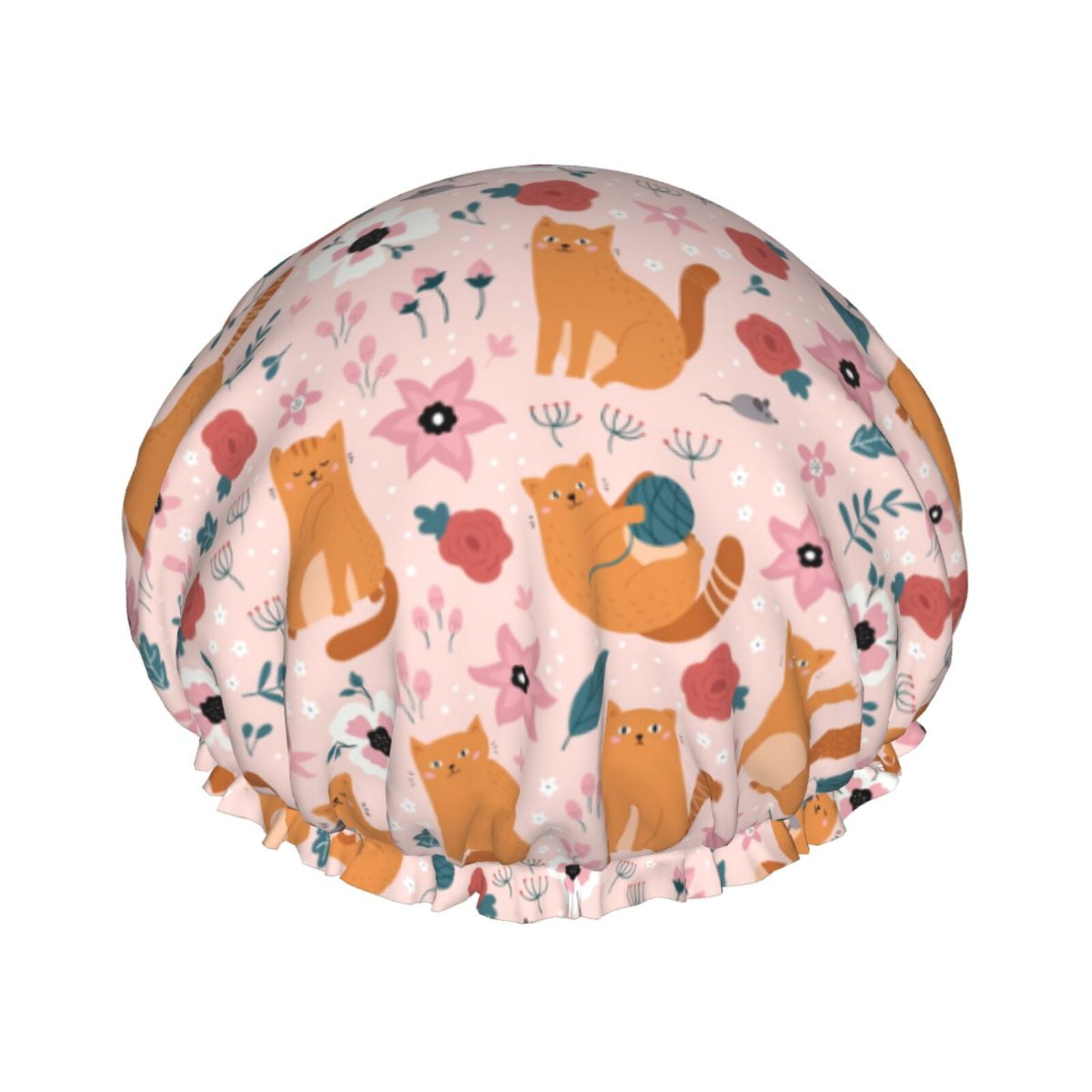 Pink Cute Raccoon Cat Flowers Shower Cap, Reusable Bath Hair Hat for ...