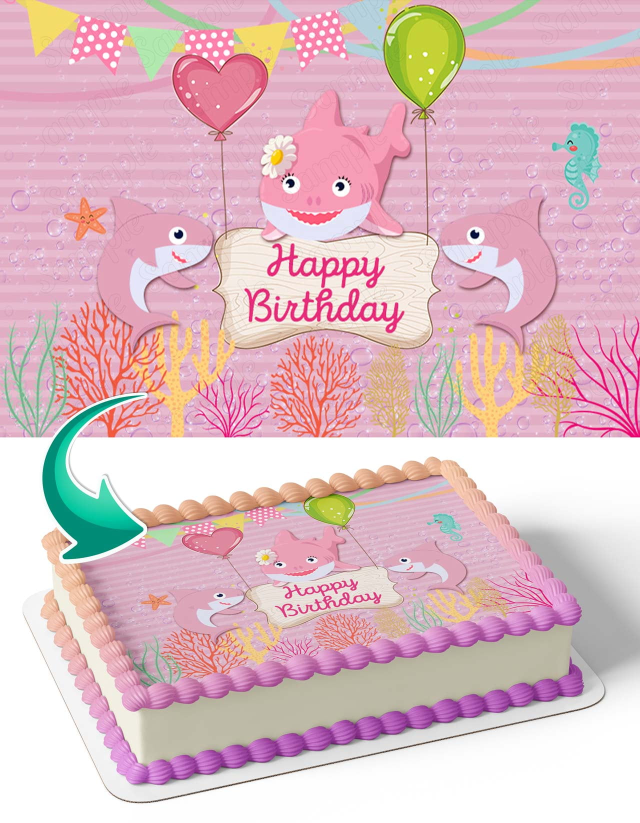 Pink Cute Shark Baby Girl SPG Edible Image Cake Topper Birthday Sheet ...