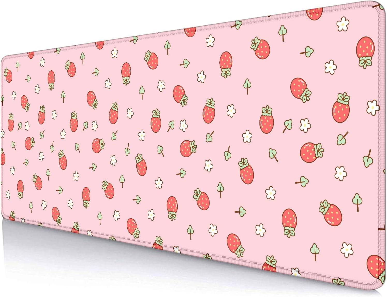 Pink Cute Strawberries Desk Mat - XL Aesthetic Hearts Kawaii Deskpad ...
