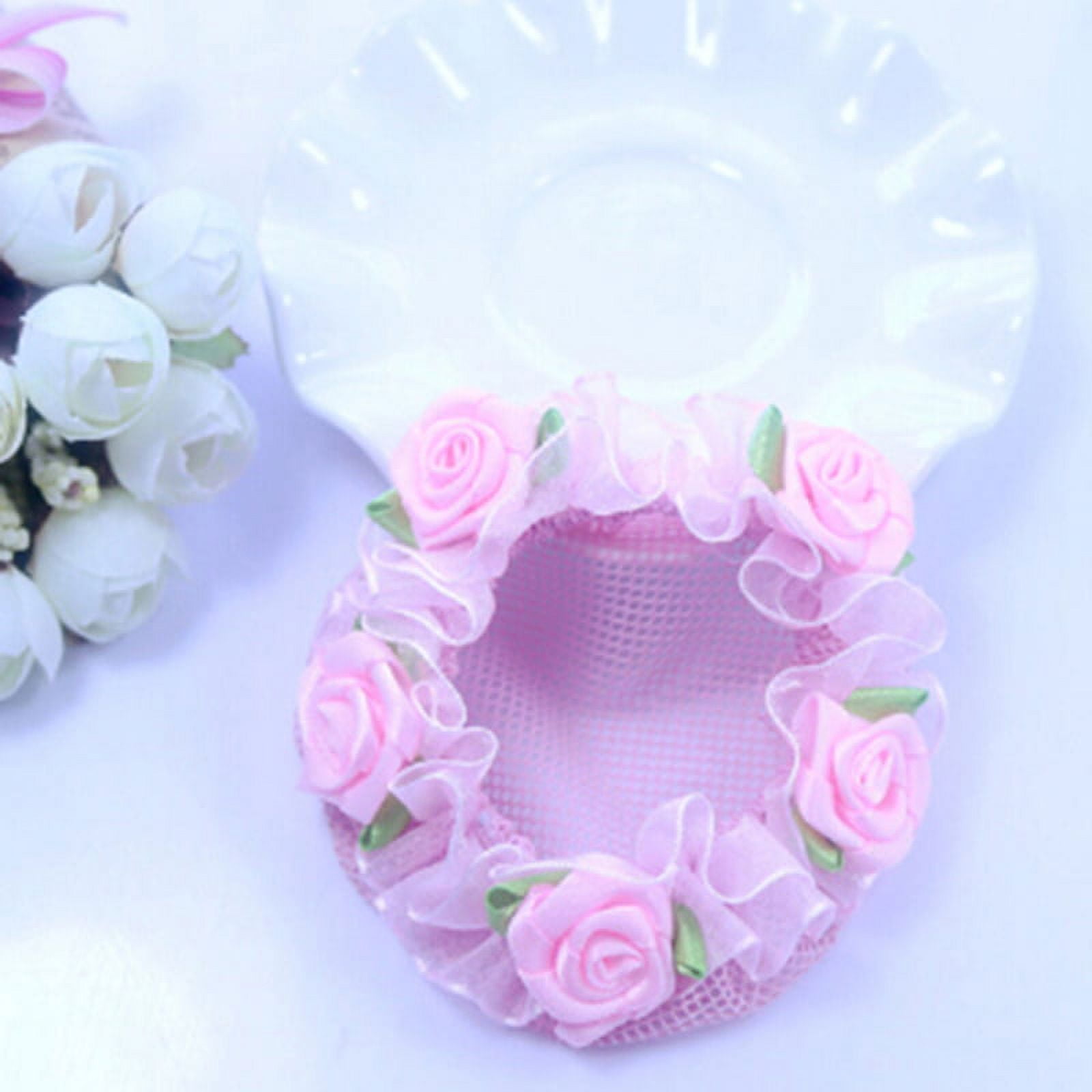 (Pink) Cute flower girl bun mesh for hair for baby bun net bun cover ...